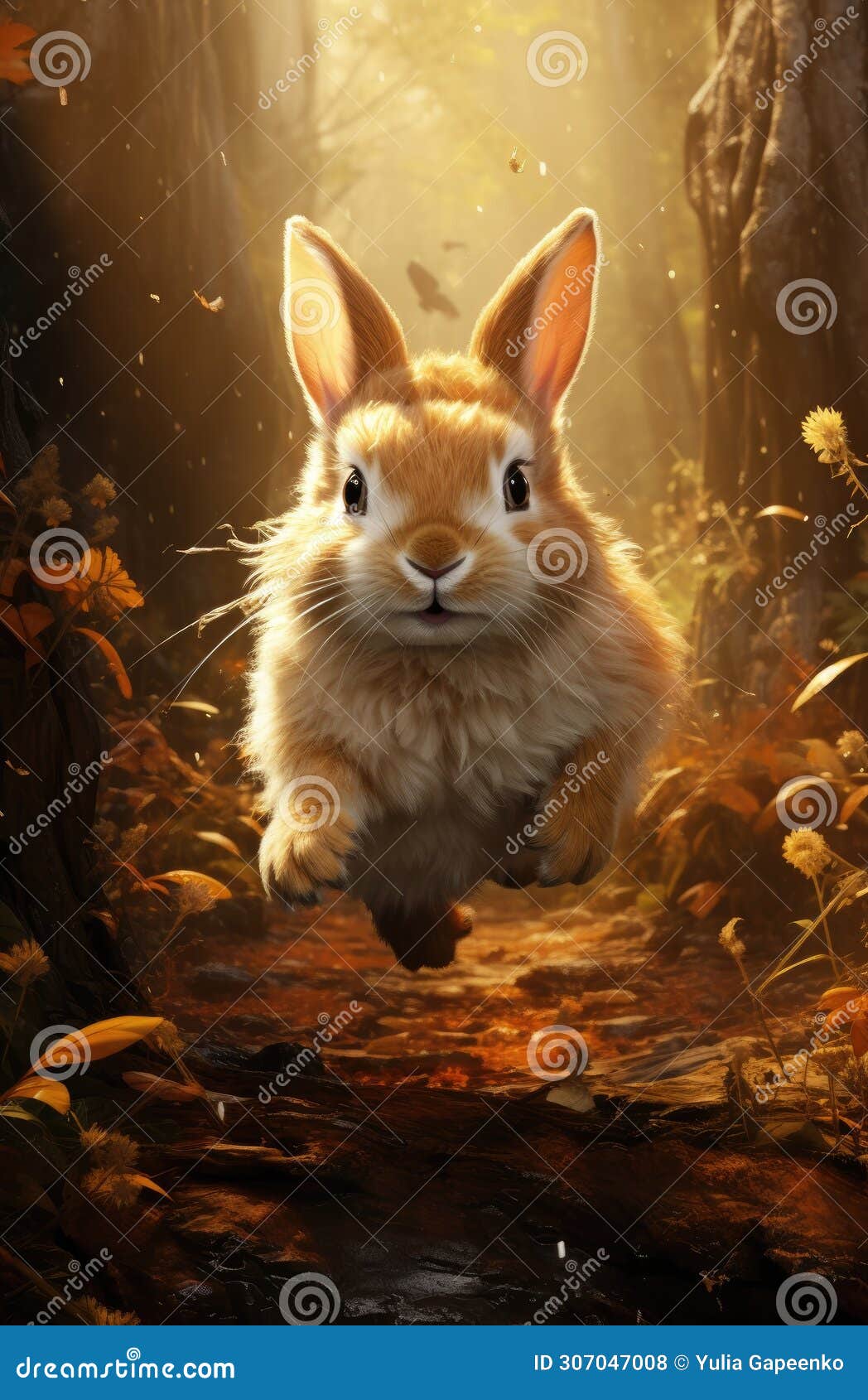 A Rabbit Runs Along a Path in the Forest Stock Photo - Image of animal ...