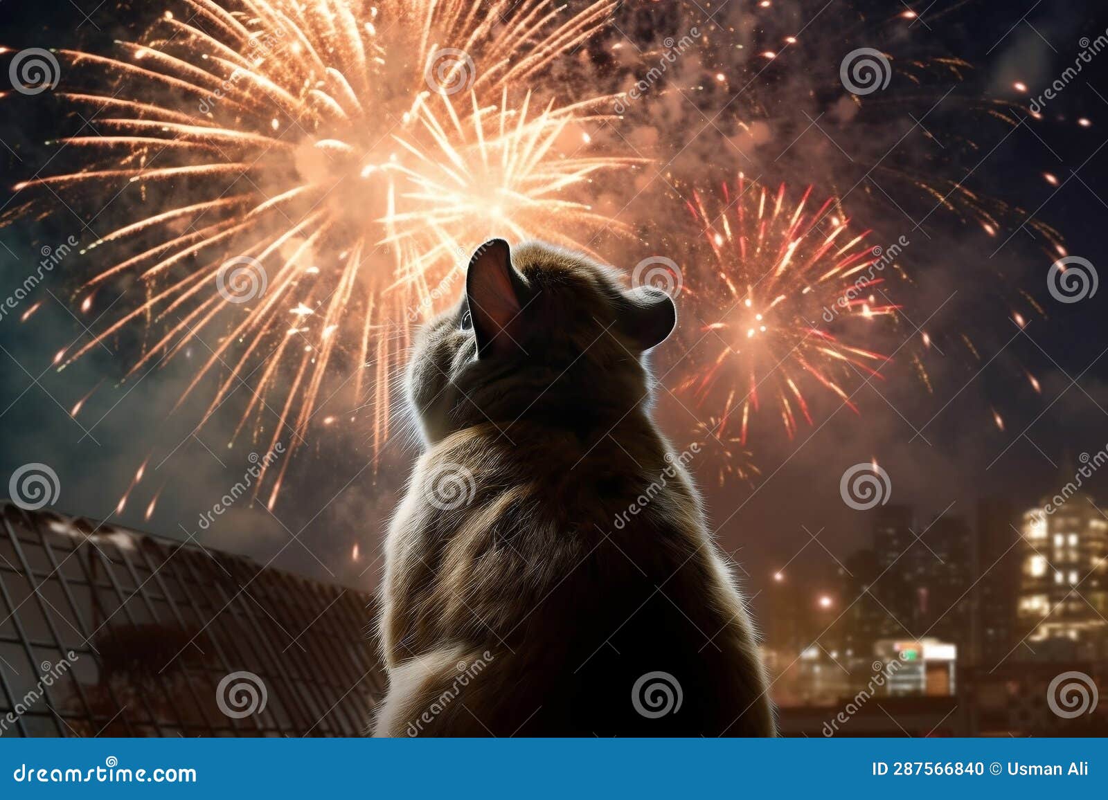 Rabbit S Curious Gaze at Bursting Fireworks. AI Stock Photo - Image of ...