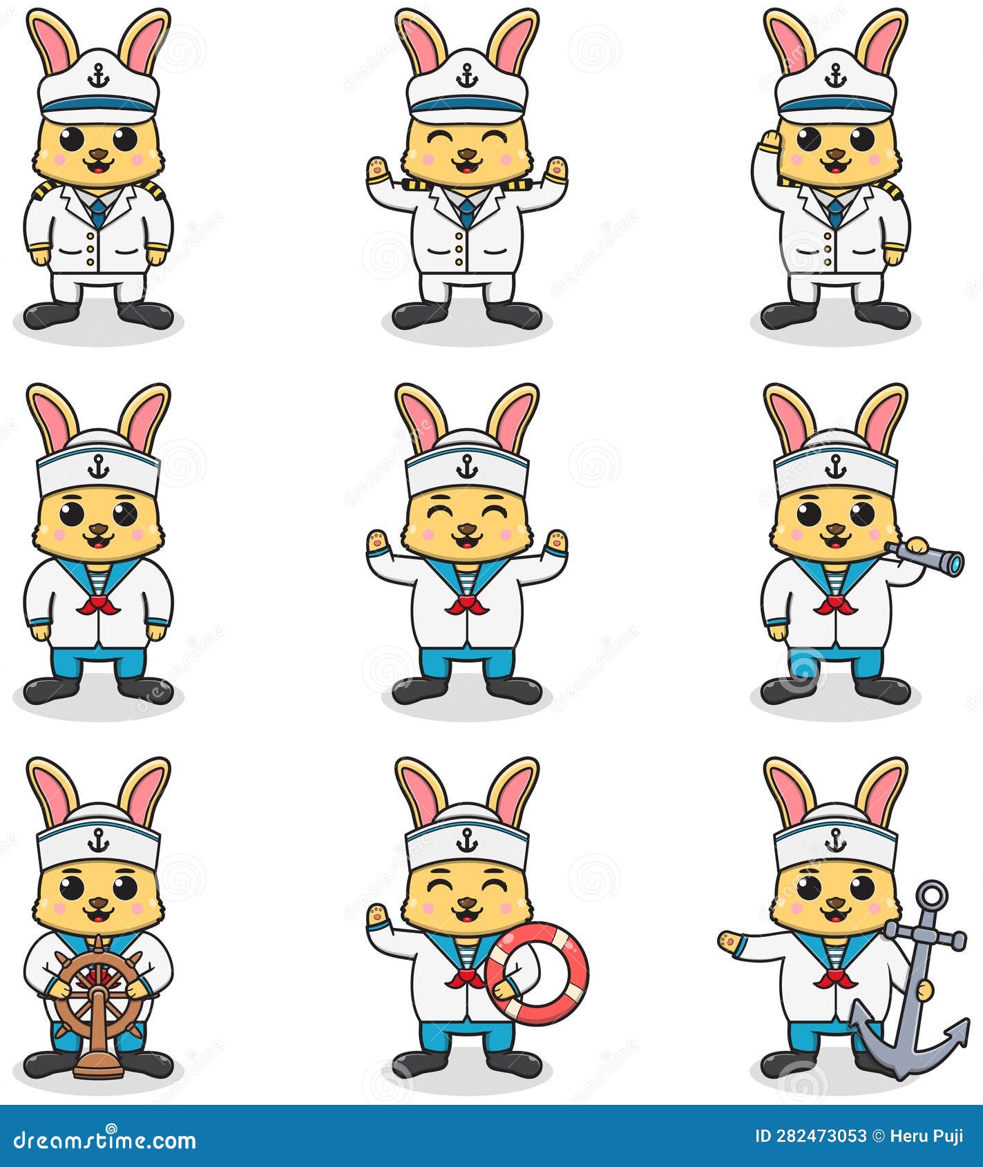 Cute Rabbit Sailor Cartoon Set Stock Vector - Illustration of diagram ...