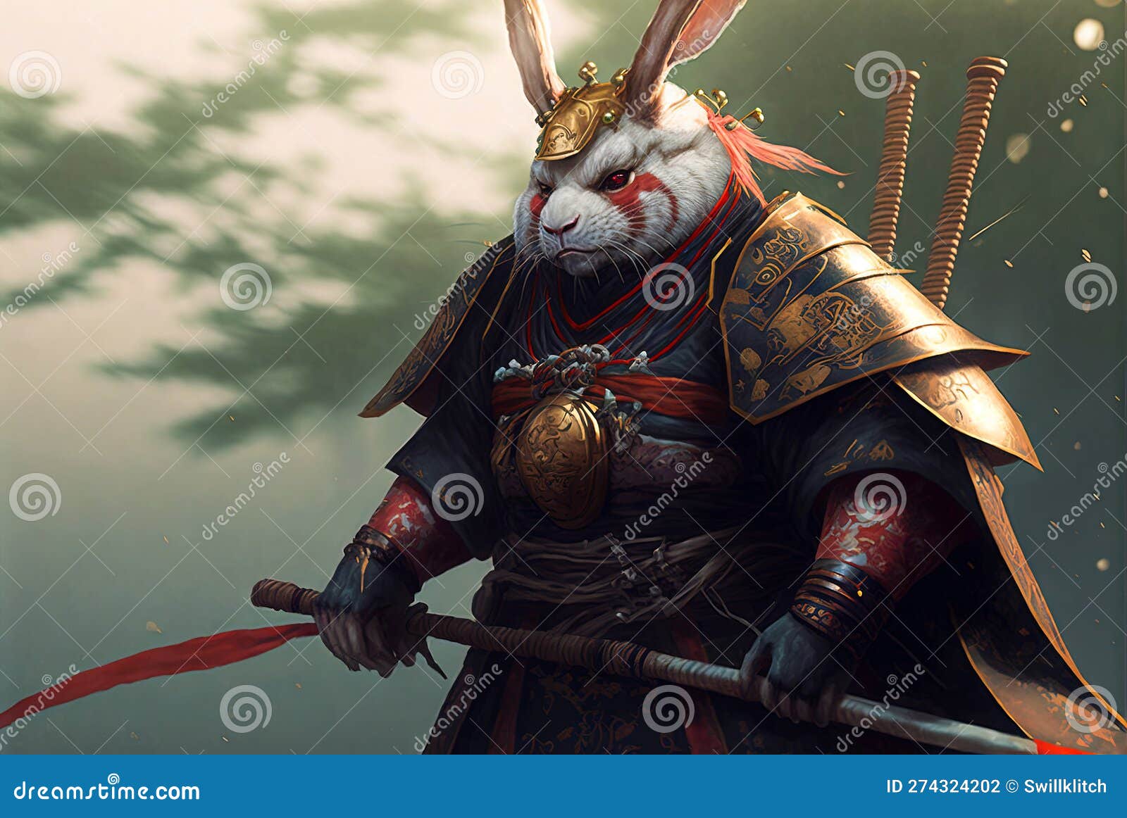 Rabbit Samurai in Traditional Drawing Style. Japanese Styled Art with ...