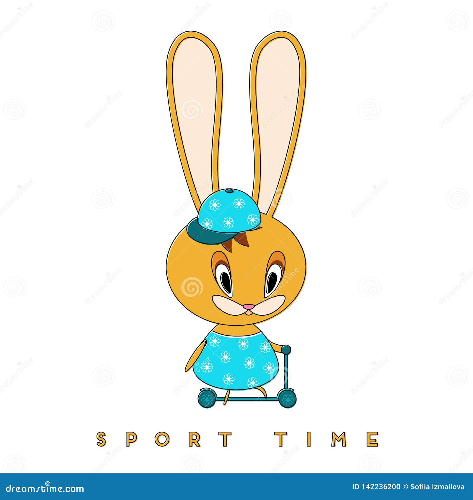 Rabbit and scooter stock vector. Illustration of card - 142236200