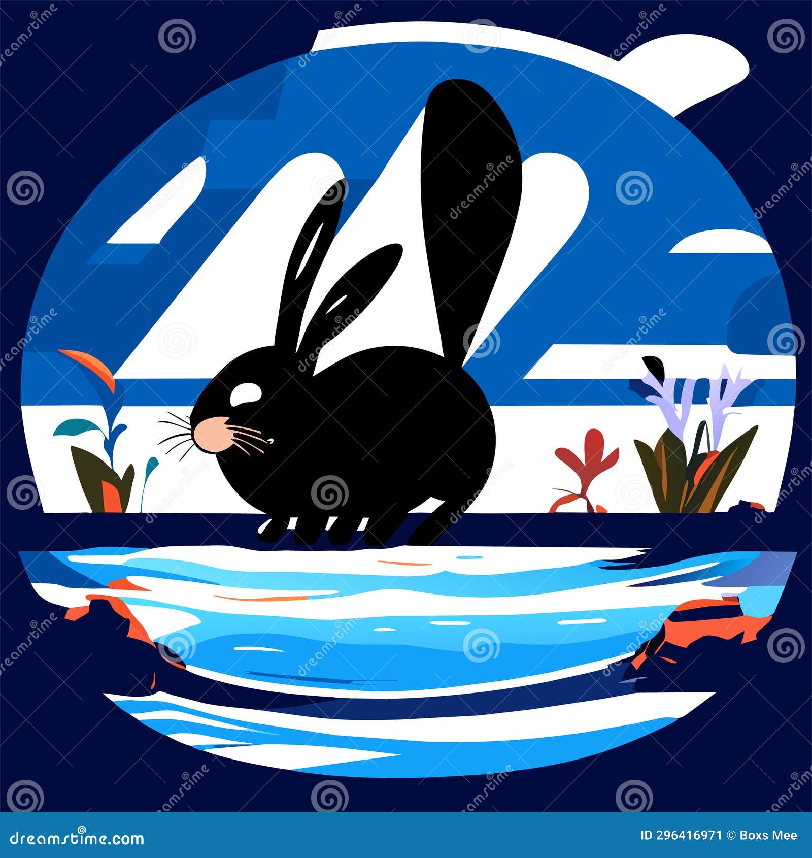 Rabbit in the Sea. Vector Illustration of a Rabbit in the Water Stock ...