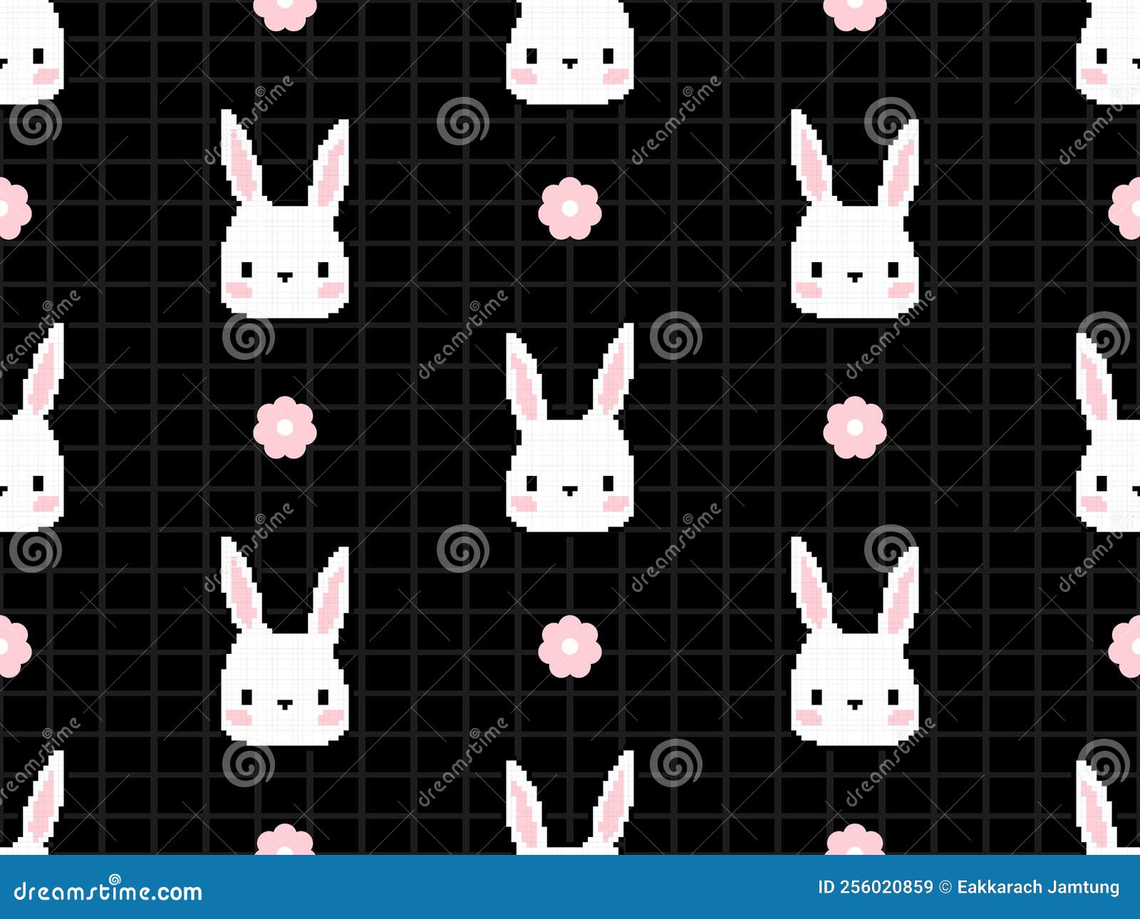 Rabbit Seamless Pattern on Black Background. Pixel Style Stock Vector ...