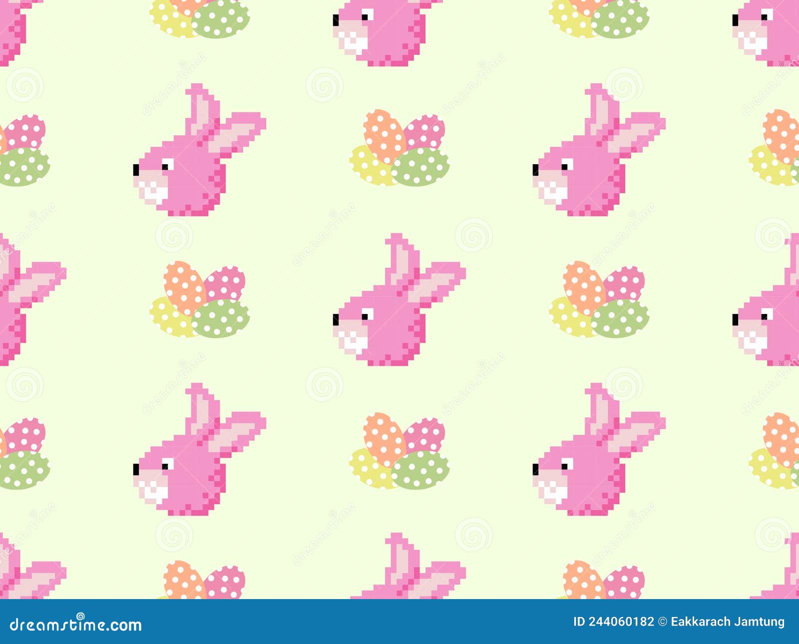 Rabbit Seamless Pattern on Yellow Background.Pixel Style Stock Vector ...