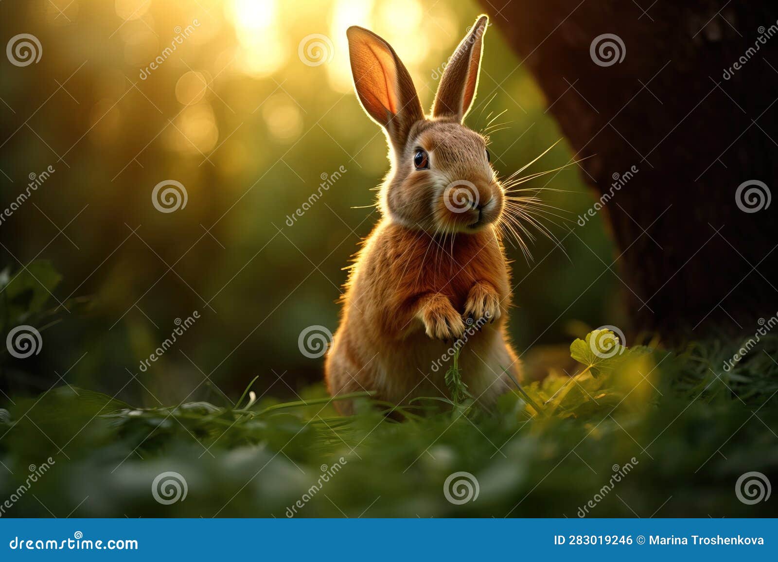 Rabbit Seats on Green Grass. Easter Bunny Stock Photo - Image of young ...