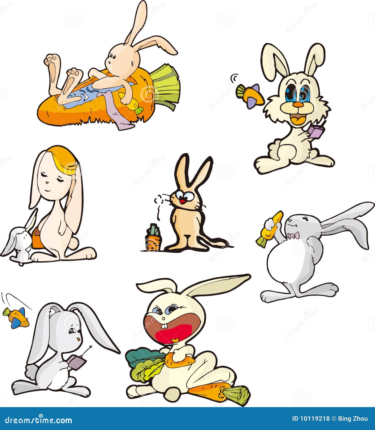 Rabbit set four stock illustration. Illustration of enjoy - 10119218