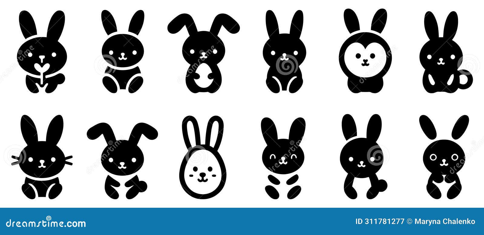 Rabbit Set, Isolated on White Background Stock Illustration ...