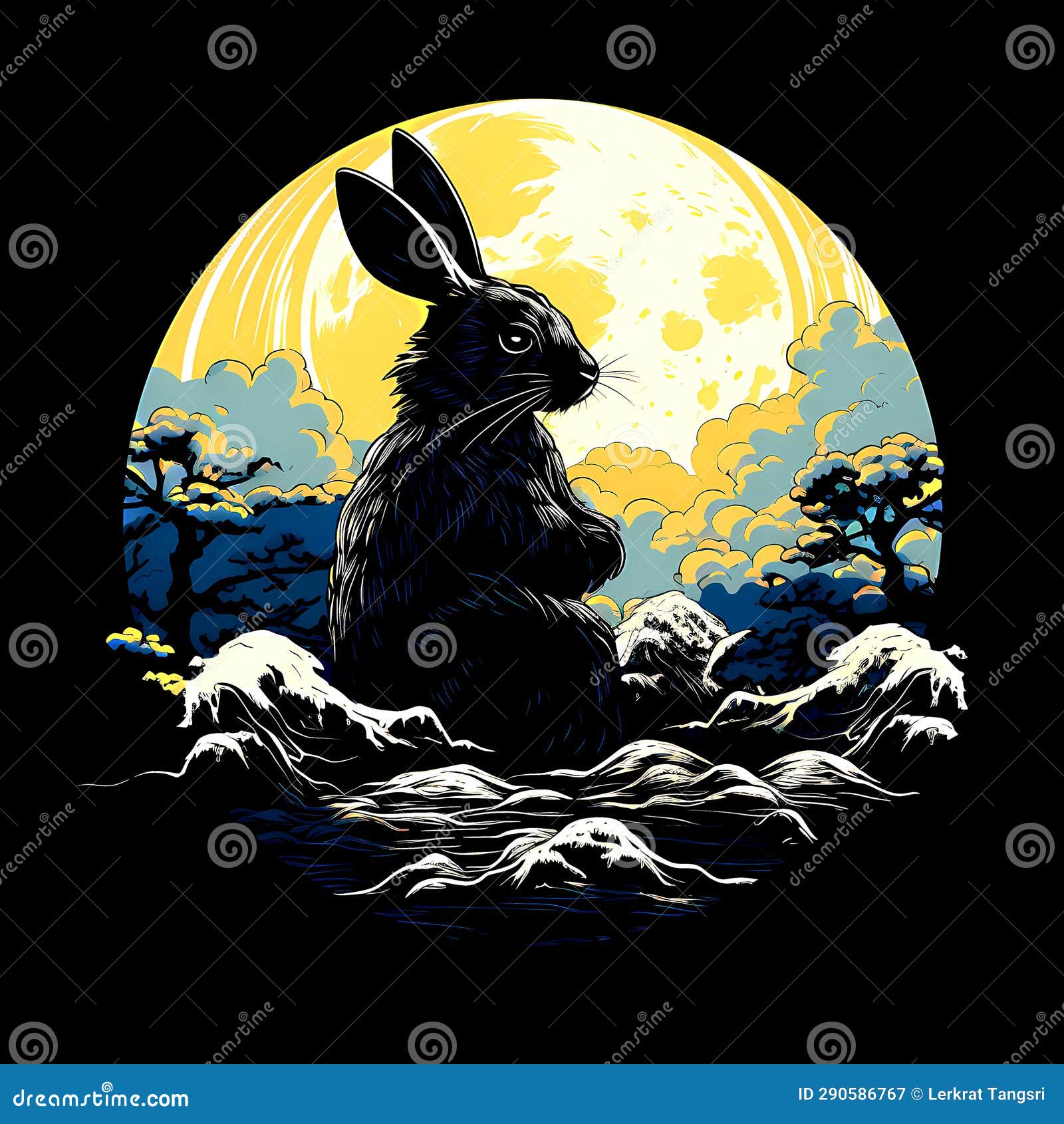 Rabbit shadow on blue moon stock illustration. Illustration of poster ...