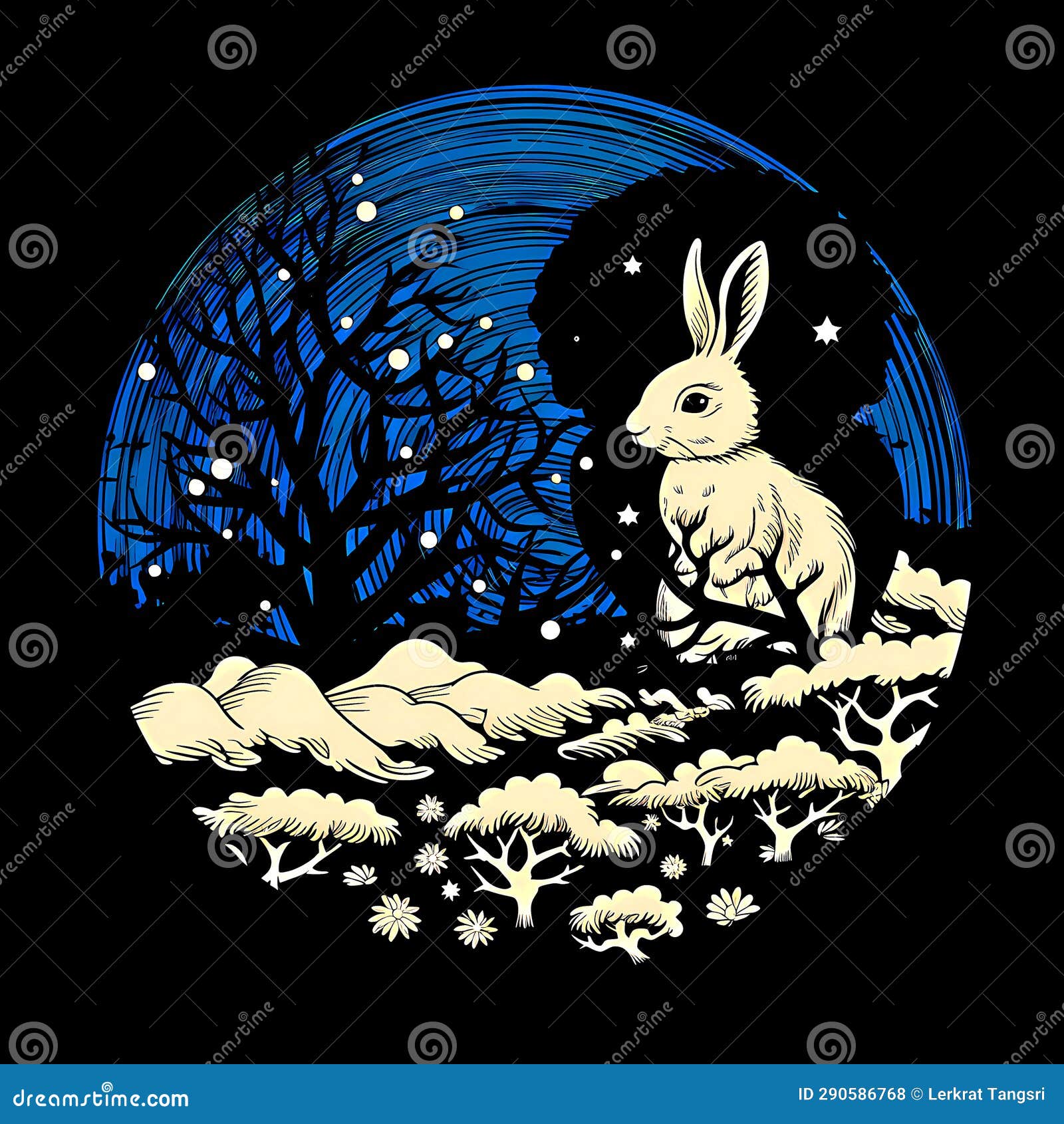Rabbit shadow on blue moon stock illustration. Illustration of brand ...
