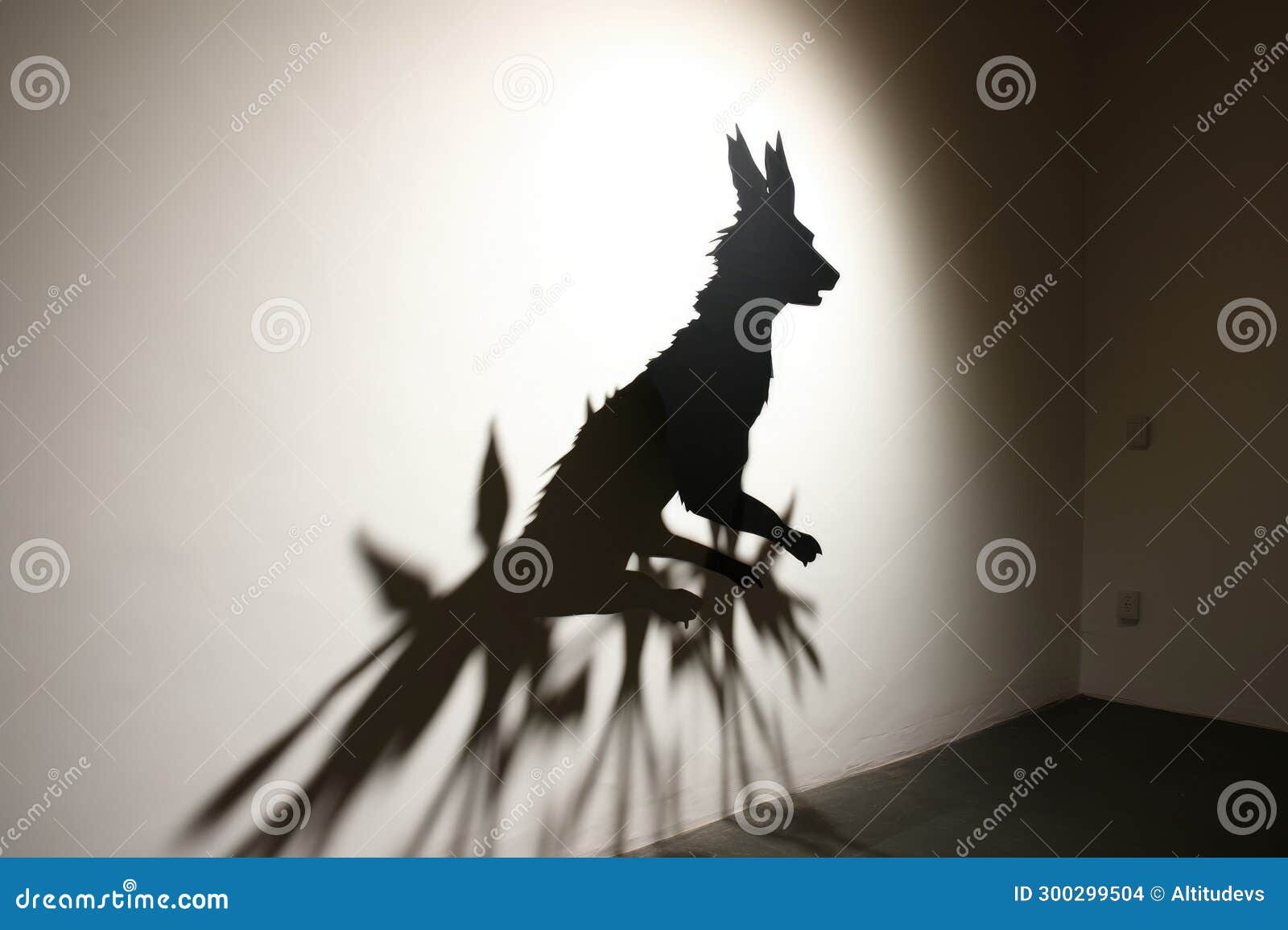 A Rabbit Shadow Puppet on a White Wall with a Single Light Source Stock ...
