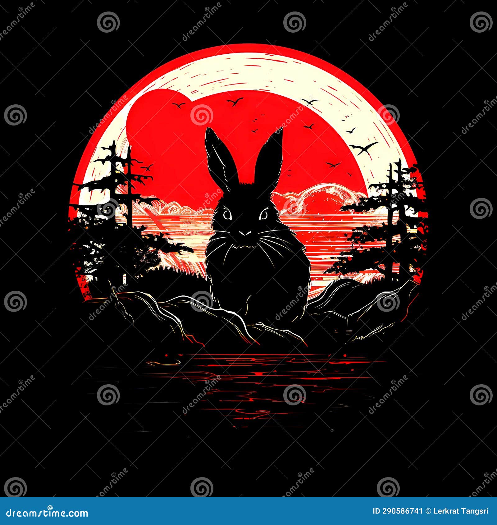 Rabbit shadow on red moon stock illustration. Illustration of brand ...