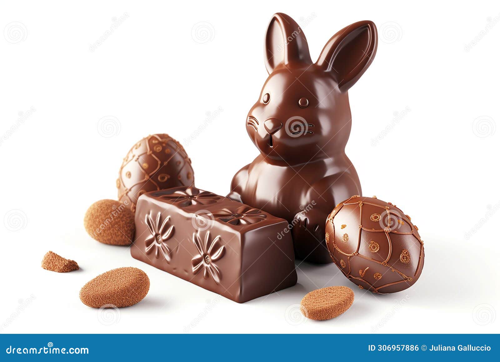 Rabbit Shaped Chocolate with Easter Eggs Isolated White Stock Photo ...