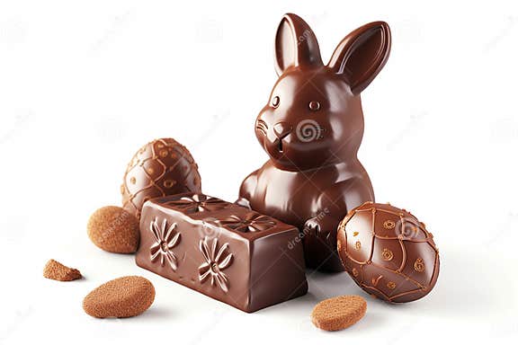Rabbit Shaped Chocolate with Easter Eggs Isolated White Stock Photo ...