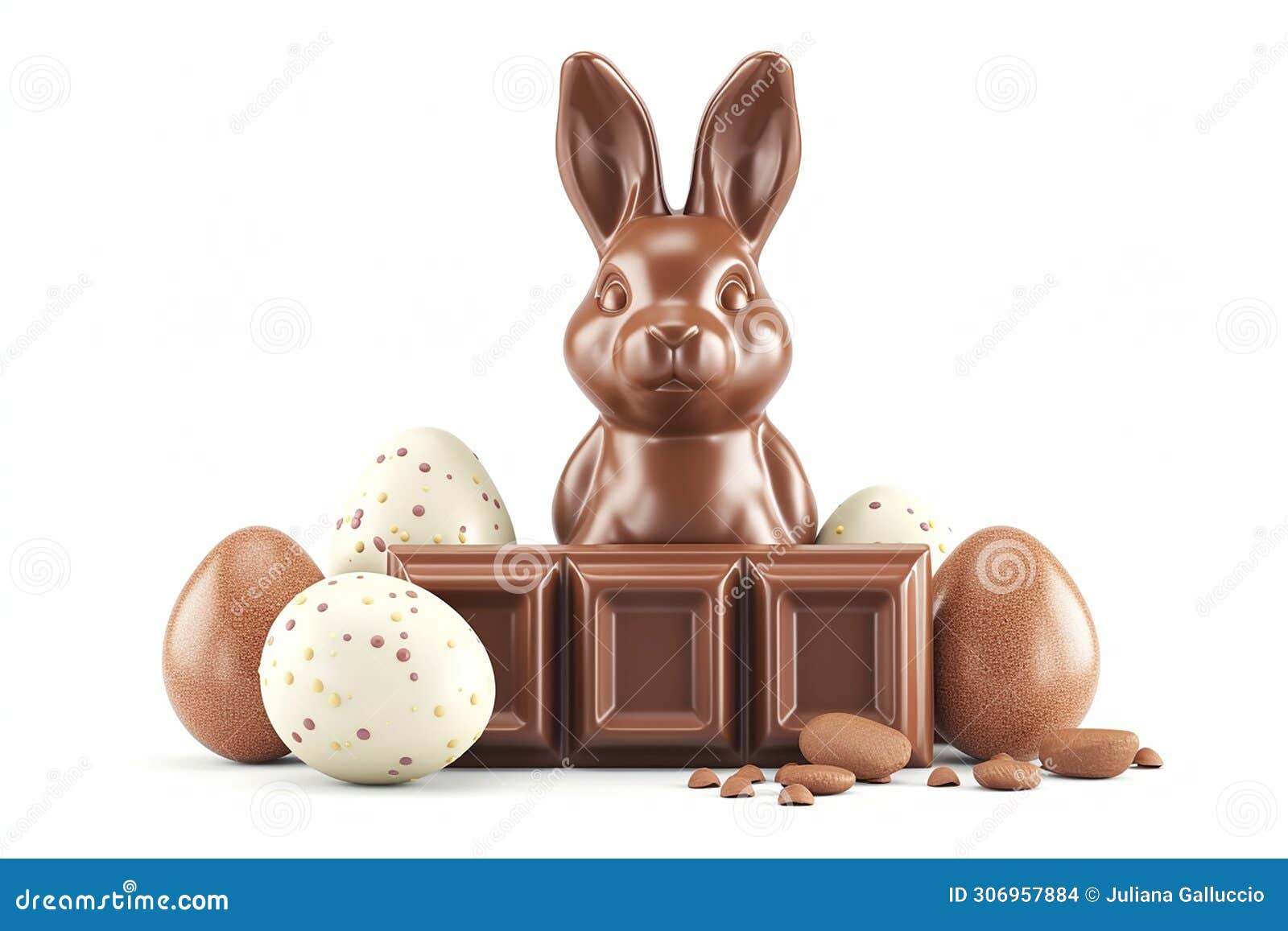 Rabbit Shaped Chocolate with Easter Eggs White Stock Illustration ...