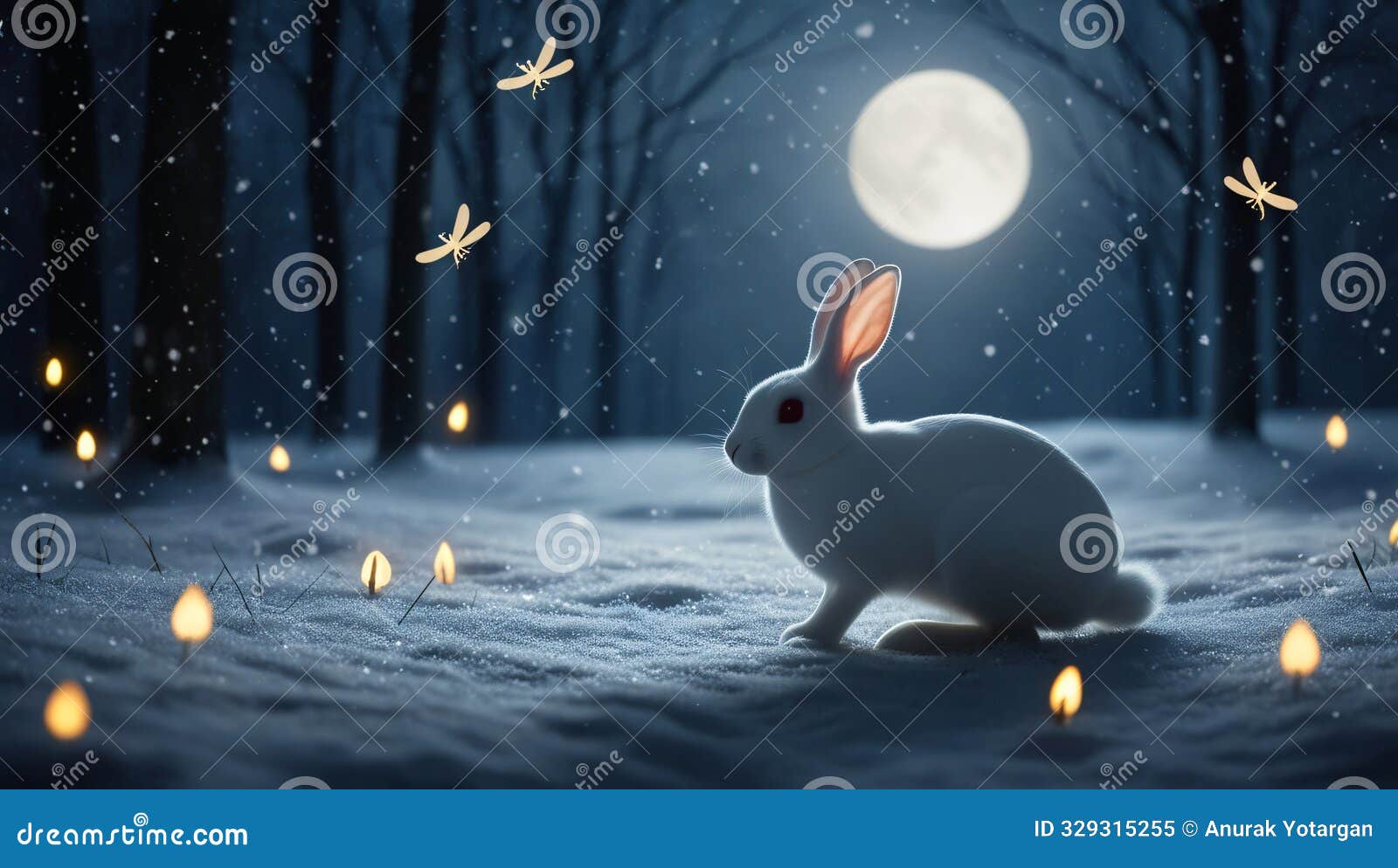 Rabbit Silhouette with Full Moon Stock Illustration - Illustration of ...