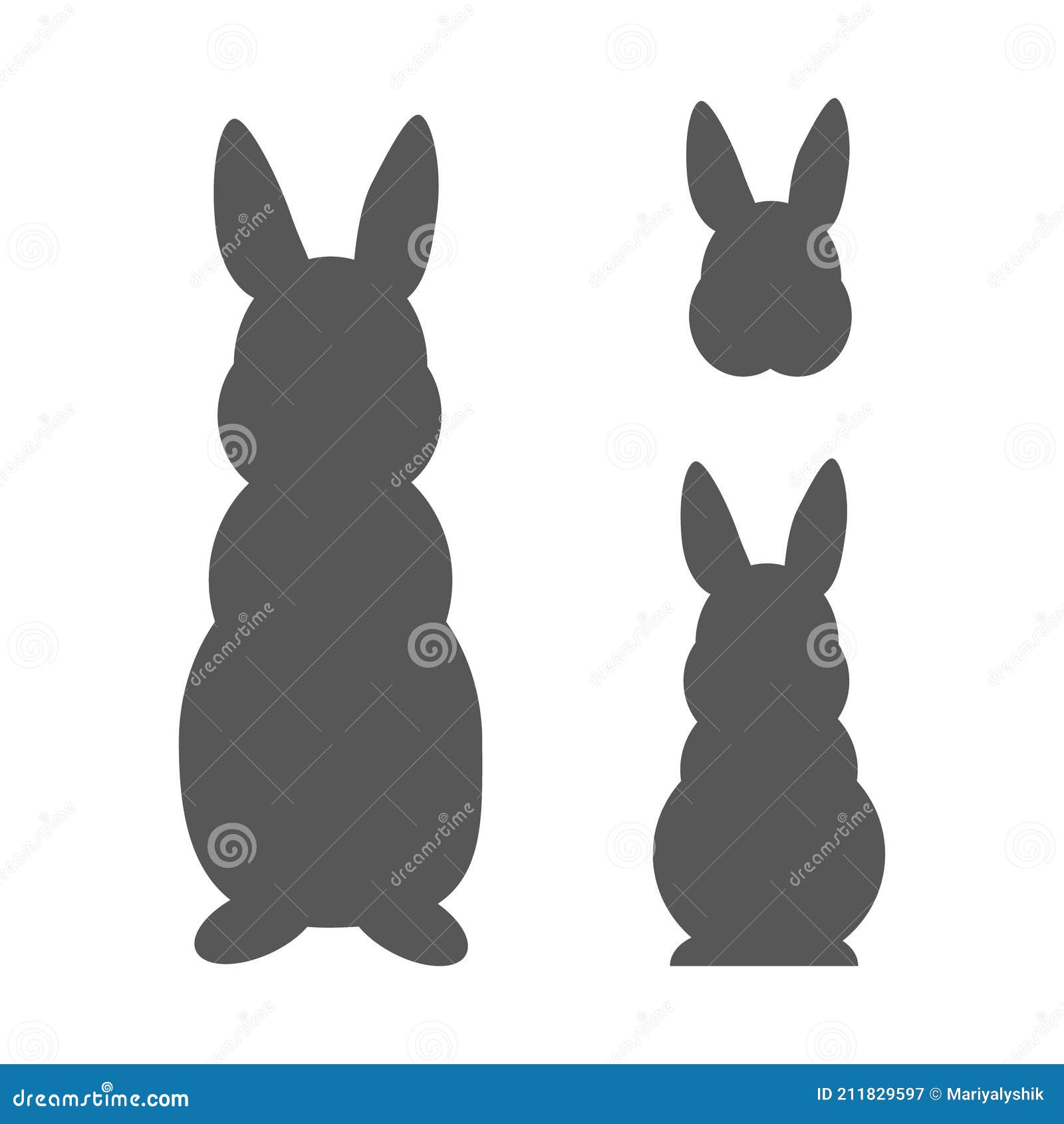 Rabbit Silhouettes Collection. Standing, Sitting Bunny and Rabbit Head ...