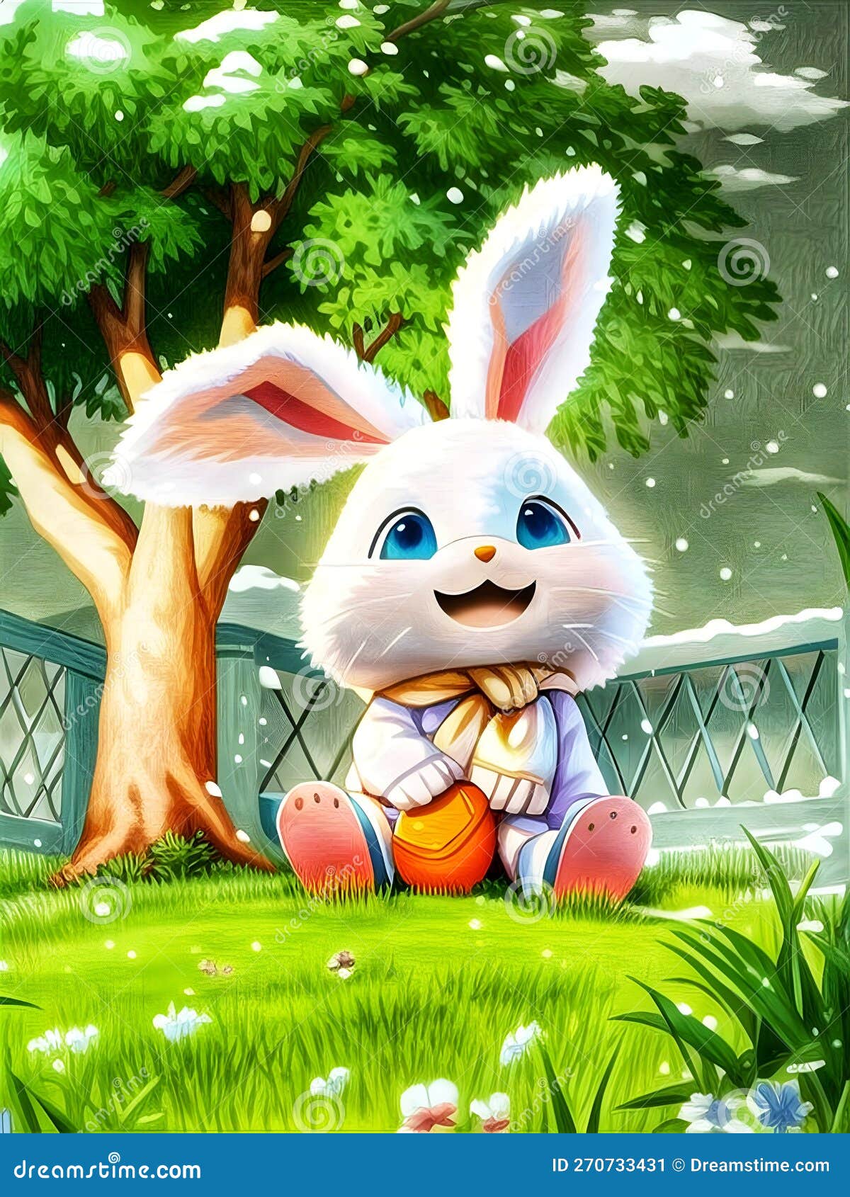 Rabbit Sitting on Grass with Trees. Beautiful Picture of Rabbit Stock ...