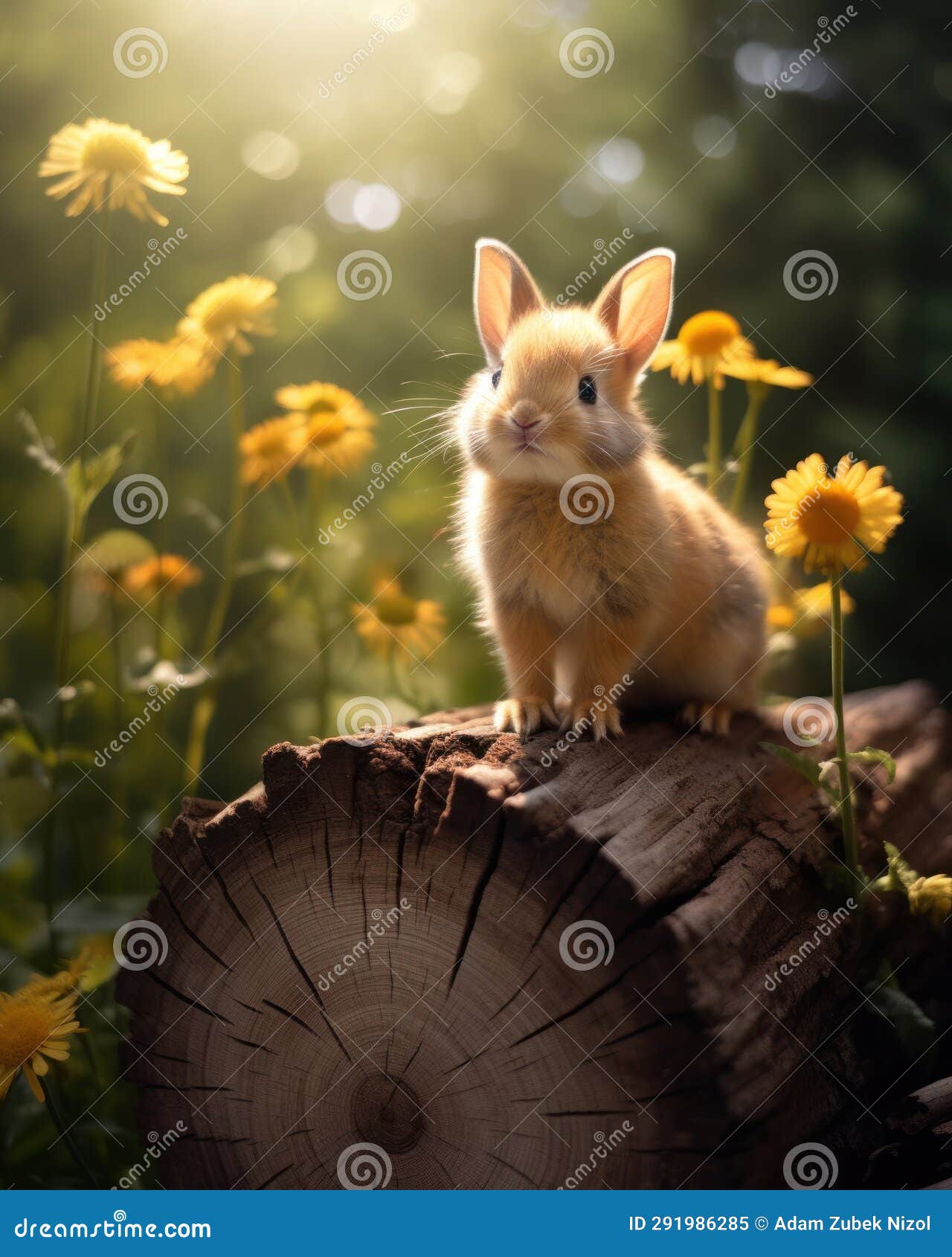 A rabbit sitting on a log stock illustration. Illustration of animal ...