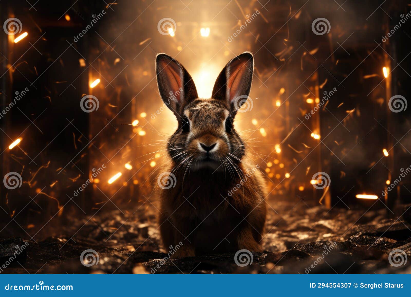 A Rabbit is Sitting in the Middle of a Fire, AI Stock Illustration ...
