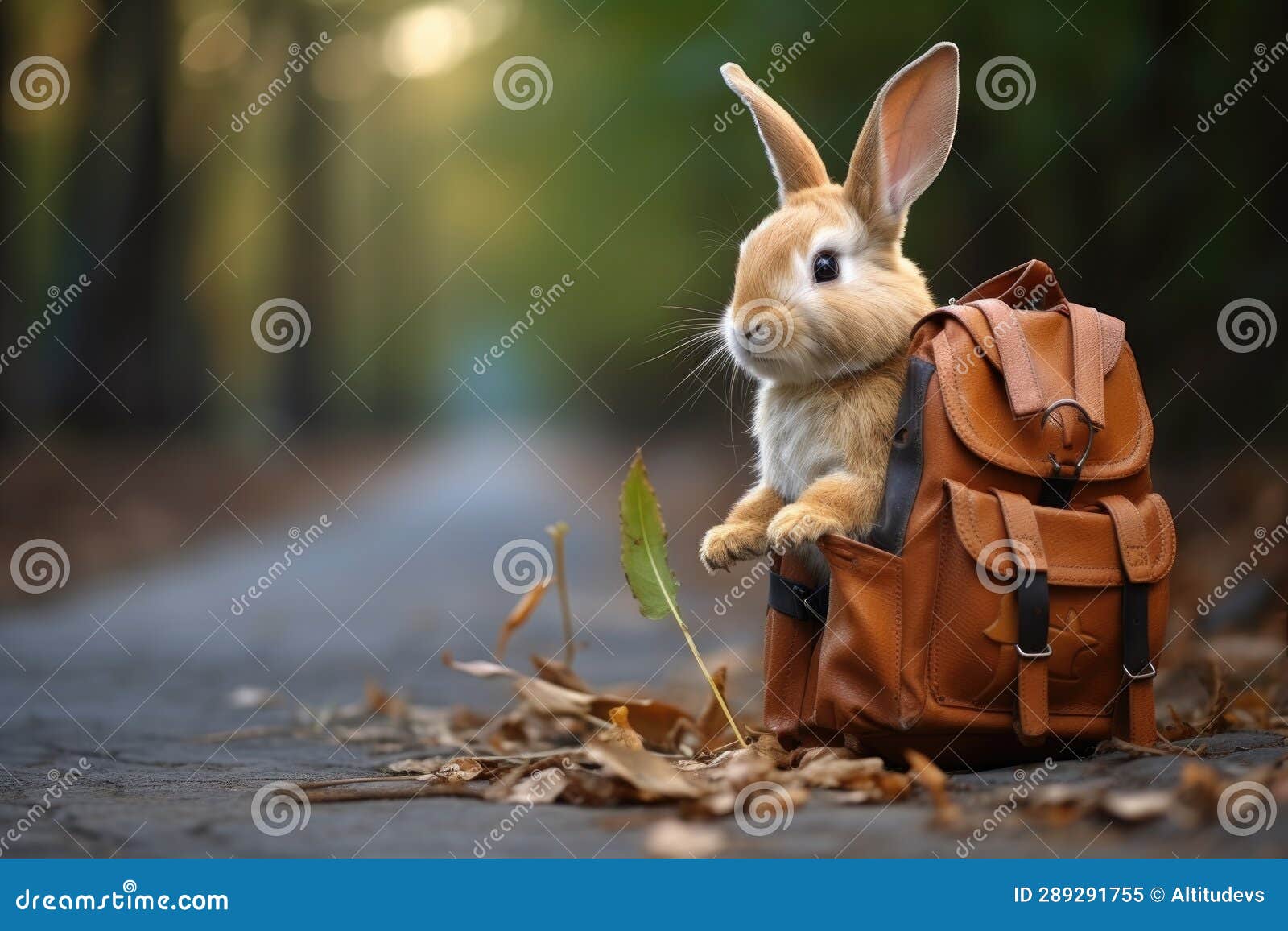 A Rabbit Sitting Next To a Tiny Leather Backpack Stock Image - Image of ...