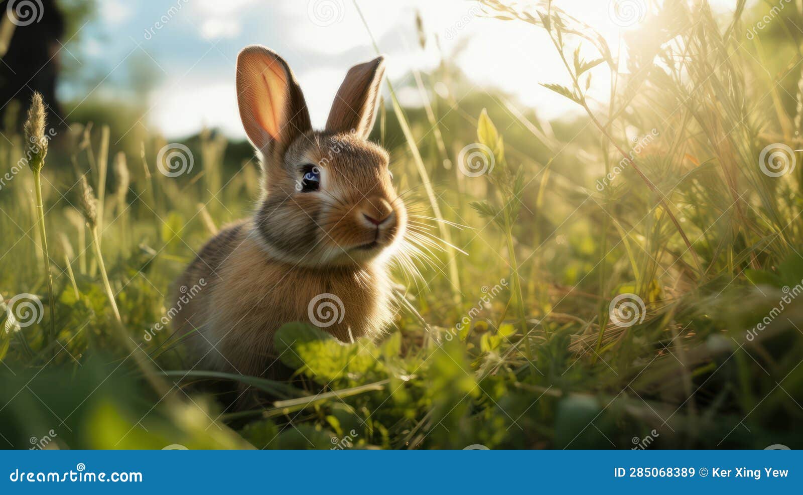 A Rabbit is Sitting in the Tall Grass Stock Illustration - Illustration ...