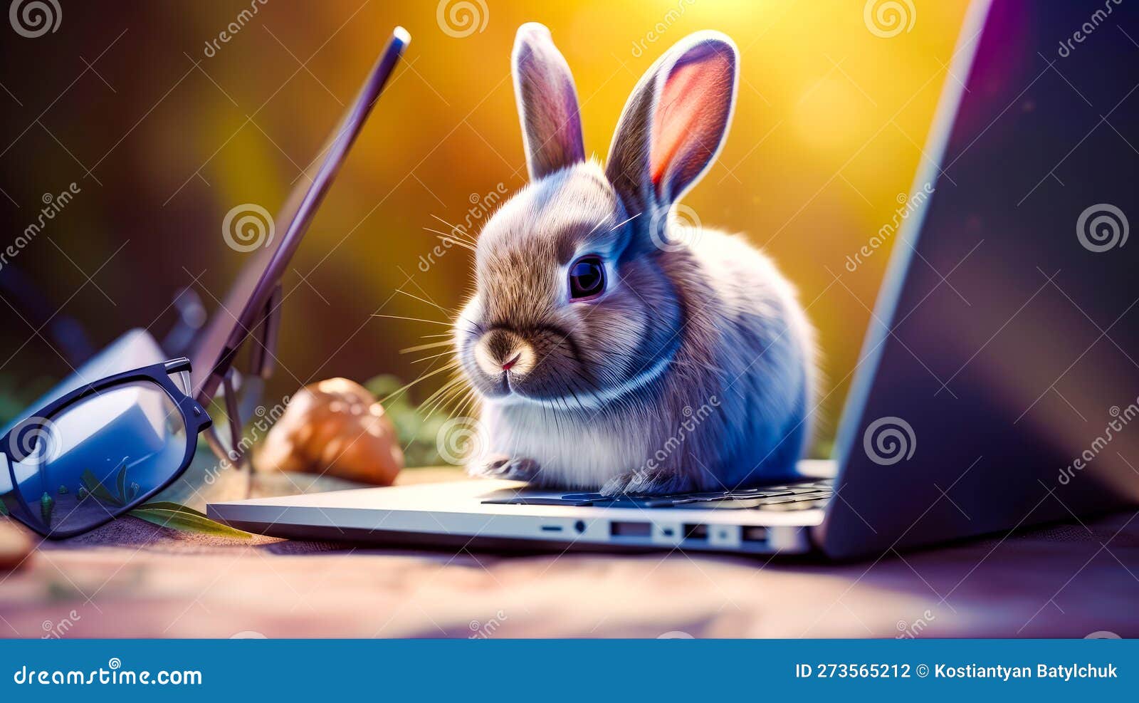 Rabbit Sitting on Top of Laptop Computer. Generative AI Stock ...