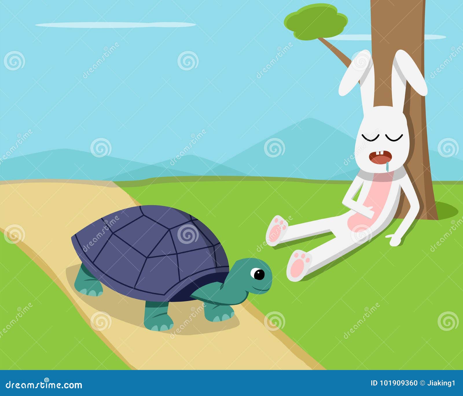 Rabbit Sleep Under Tree while Tortoise Run on Road Stock Vector ... Rabbit Sleep Under Tree while Tortoise Run on Road Stock Vector ...