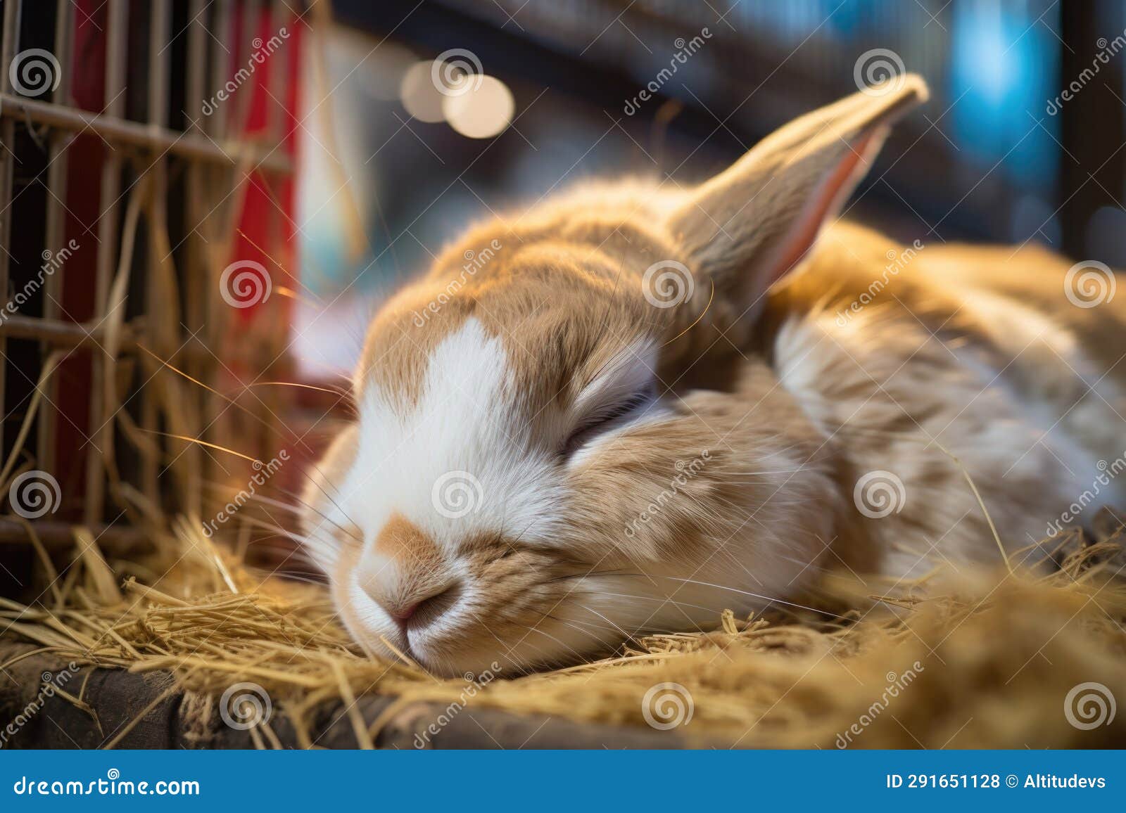 A Rabbit Sleeping Exposed in the Center of a Cage Stock Photo - Image ...