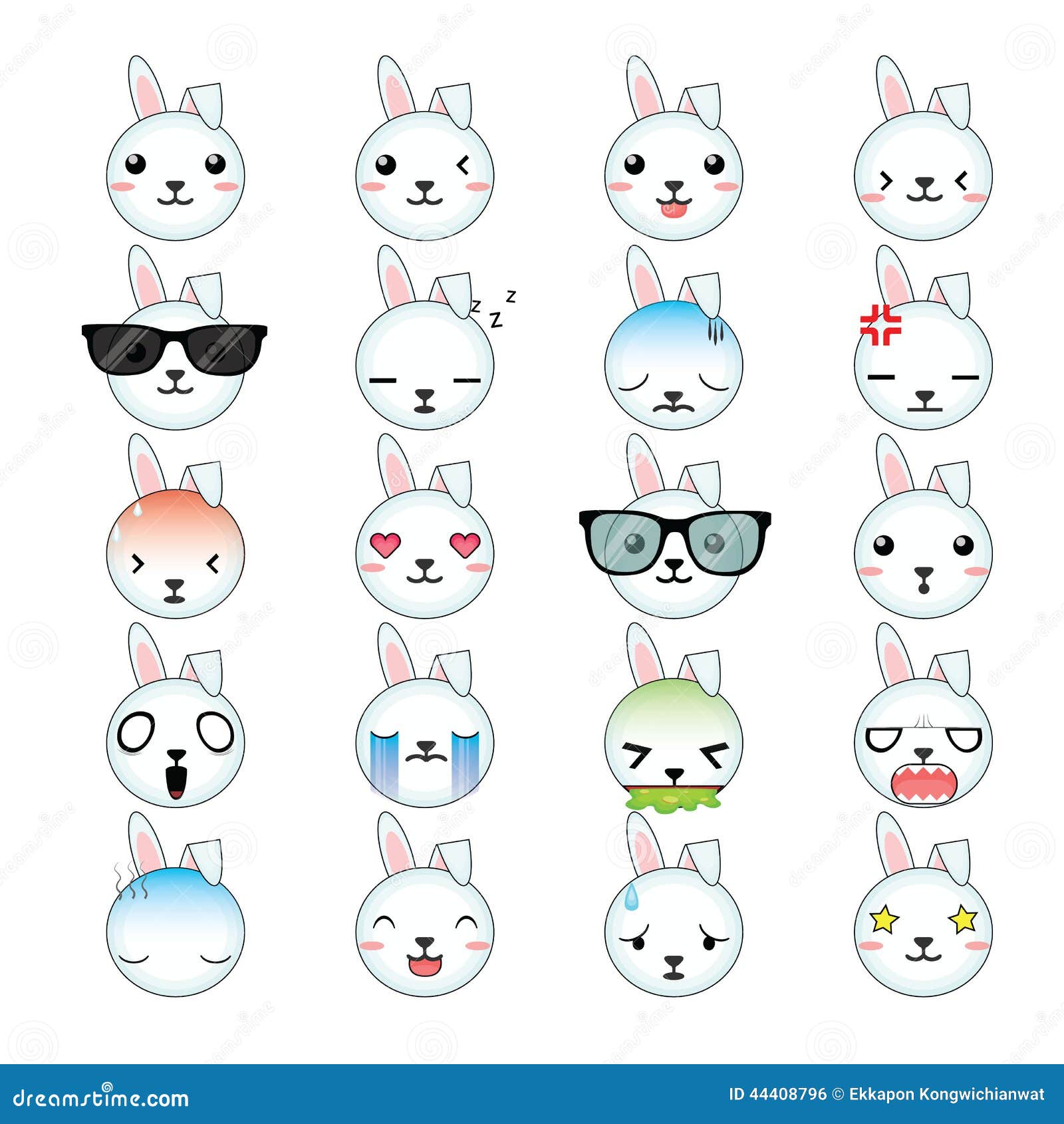 Rabbit Smiley Faces Icon Set. Stock Illustration - Illustration of ...