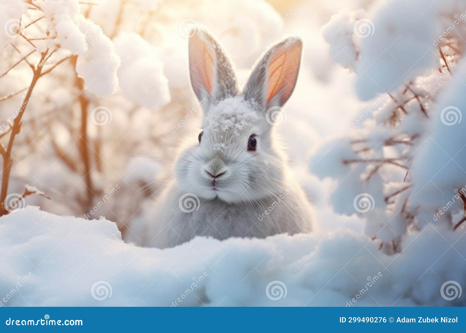 A rabbit in the snow stock illustration. Illustration of bunny - 299490276
