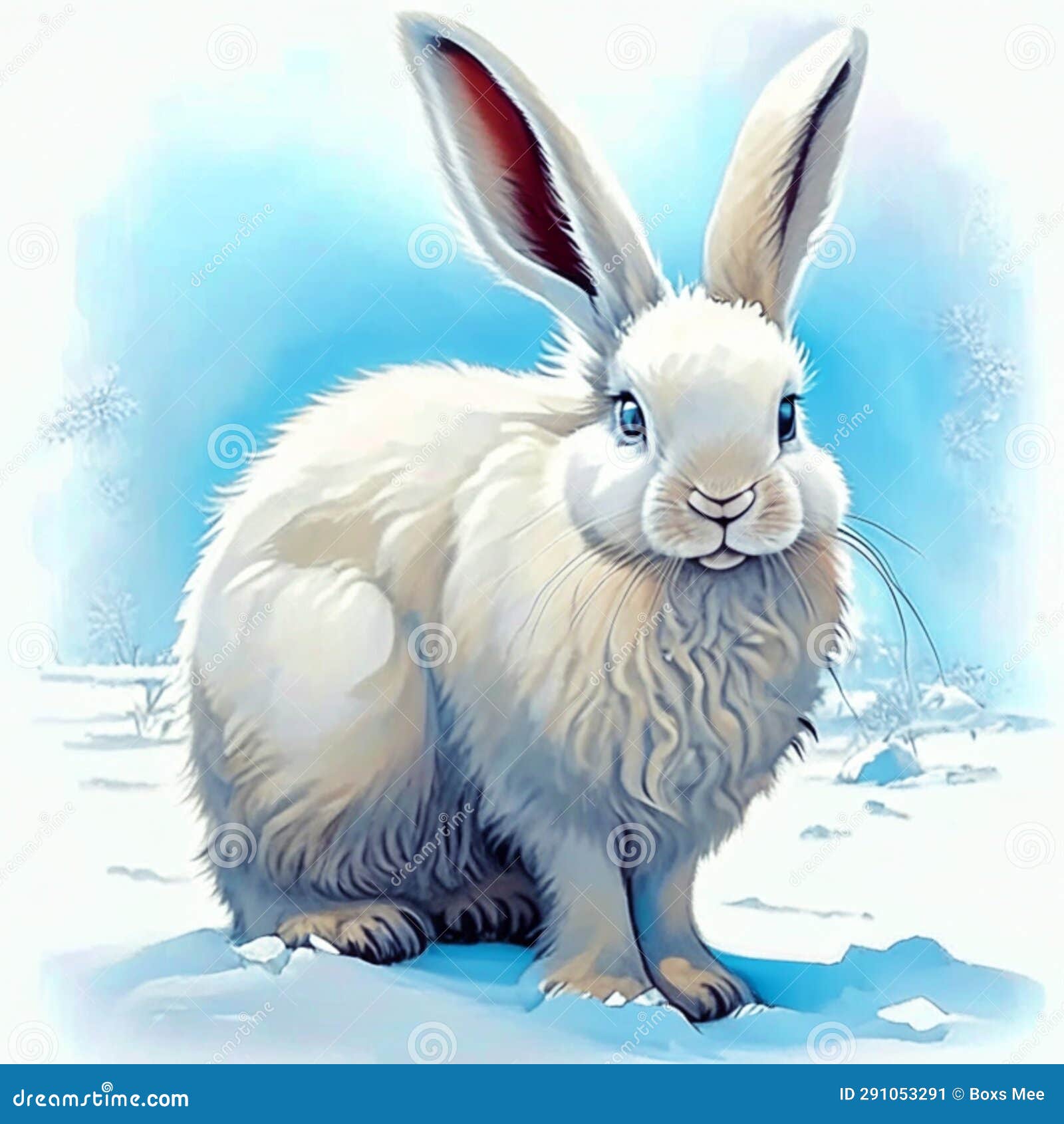 Rabbit in the Snow. Vector Illustration of a White Rabbit on a Blue ...