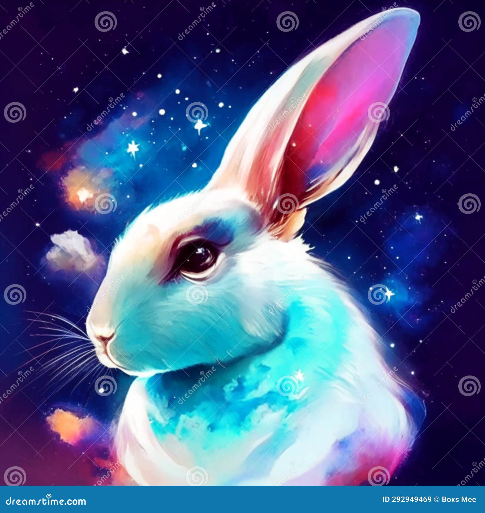 Rabbit in Space, Vector Illustration. White Rabbit with Blue Eyes Stock ...