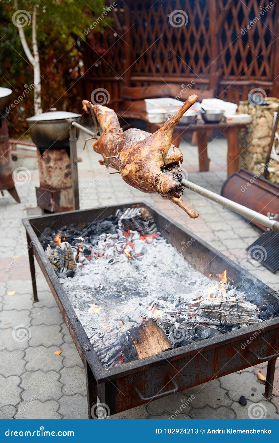 Rabbit on a Spit on the Grill Roasts Stock Image - Image of grilled ...