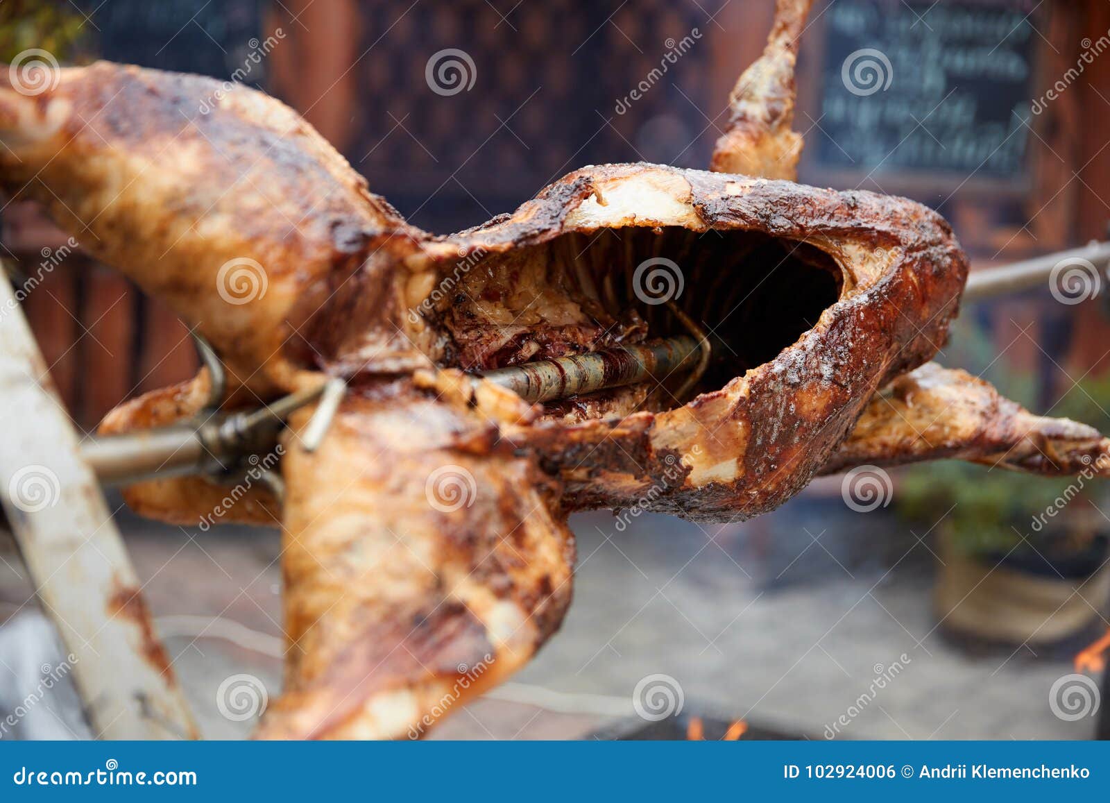 Rabbit on a Spit on the Grill Roasts Stock Photo - Image of male ...