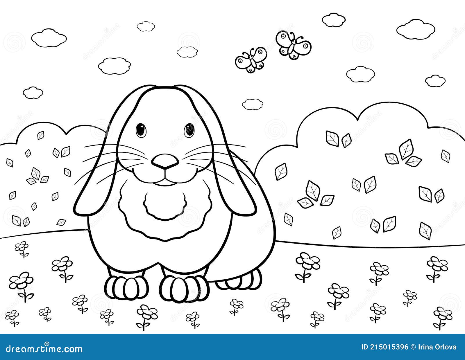 Rabbit is in a Spring Meadow. Illustration for Coloring Book Stock ...