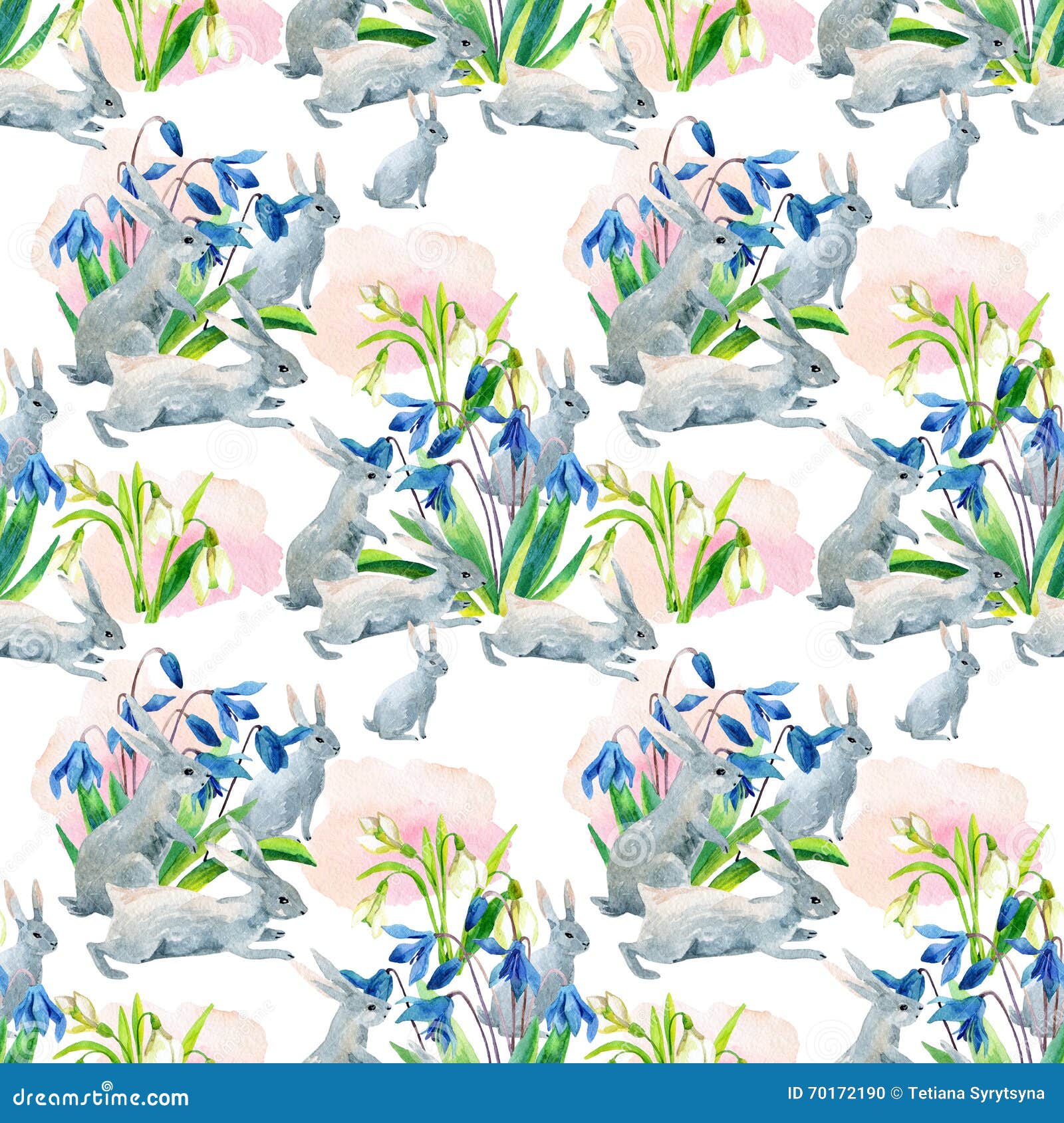 Rabbit in Spring. Watercolor Seamless Pattern Stock Illustration ...
