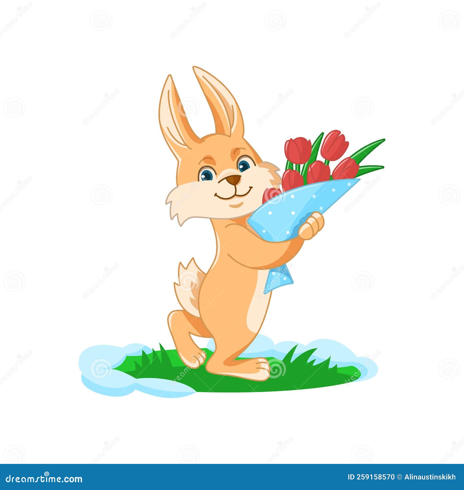 Rabbit Standing with a Bouquet of Tulips Stock Vector - Illustration of ...