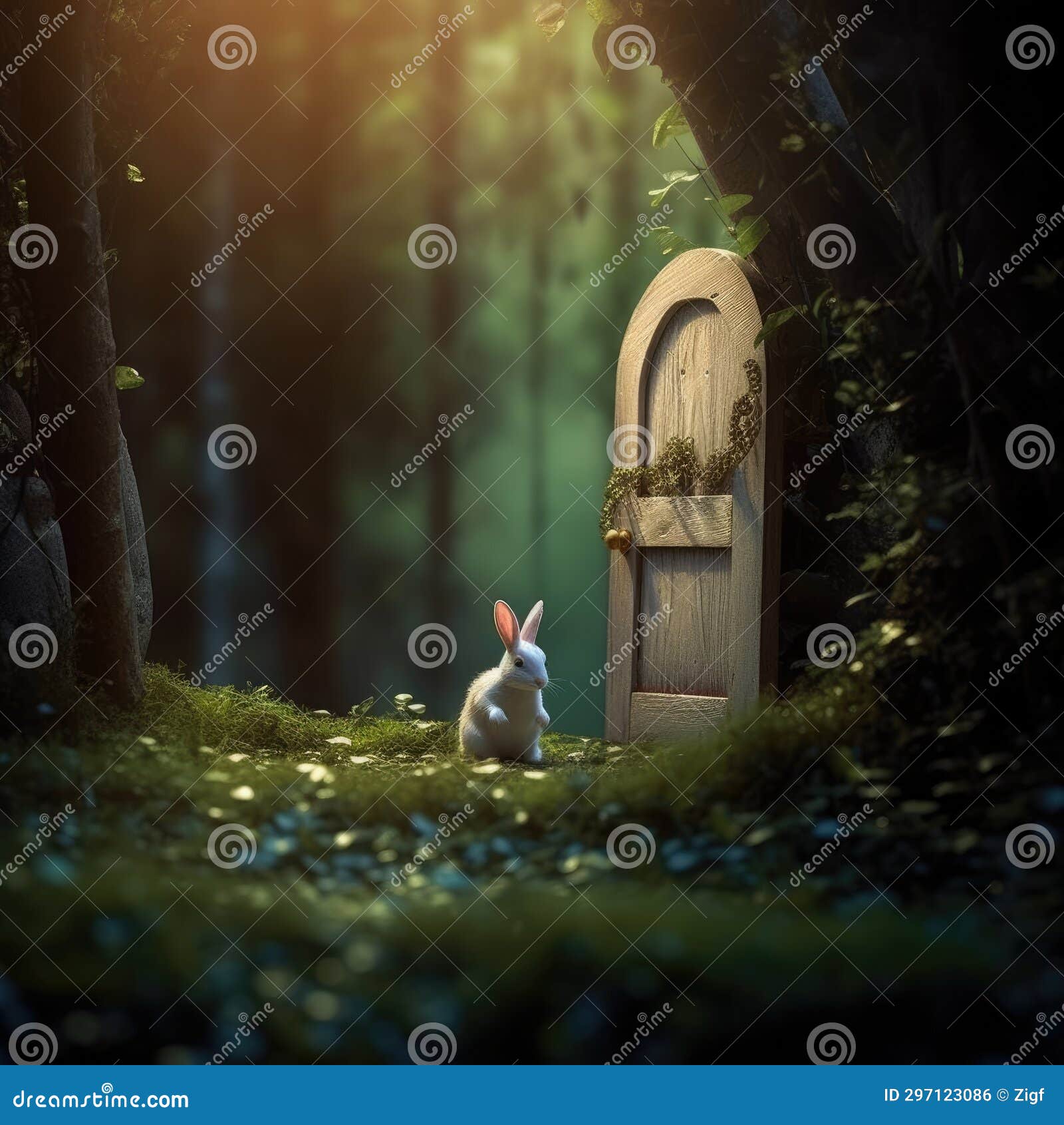 Rabbit is Standing in Front of a Door in the Woods Stock Illustration ...
