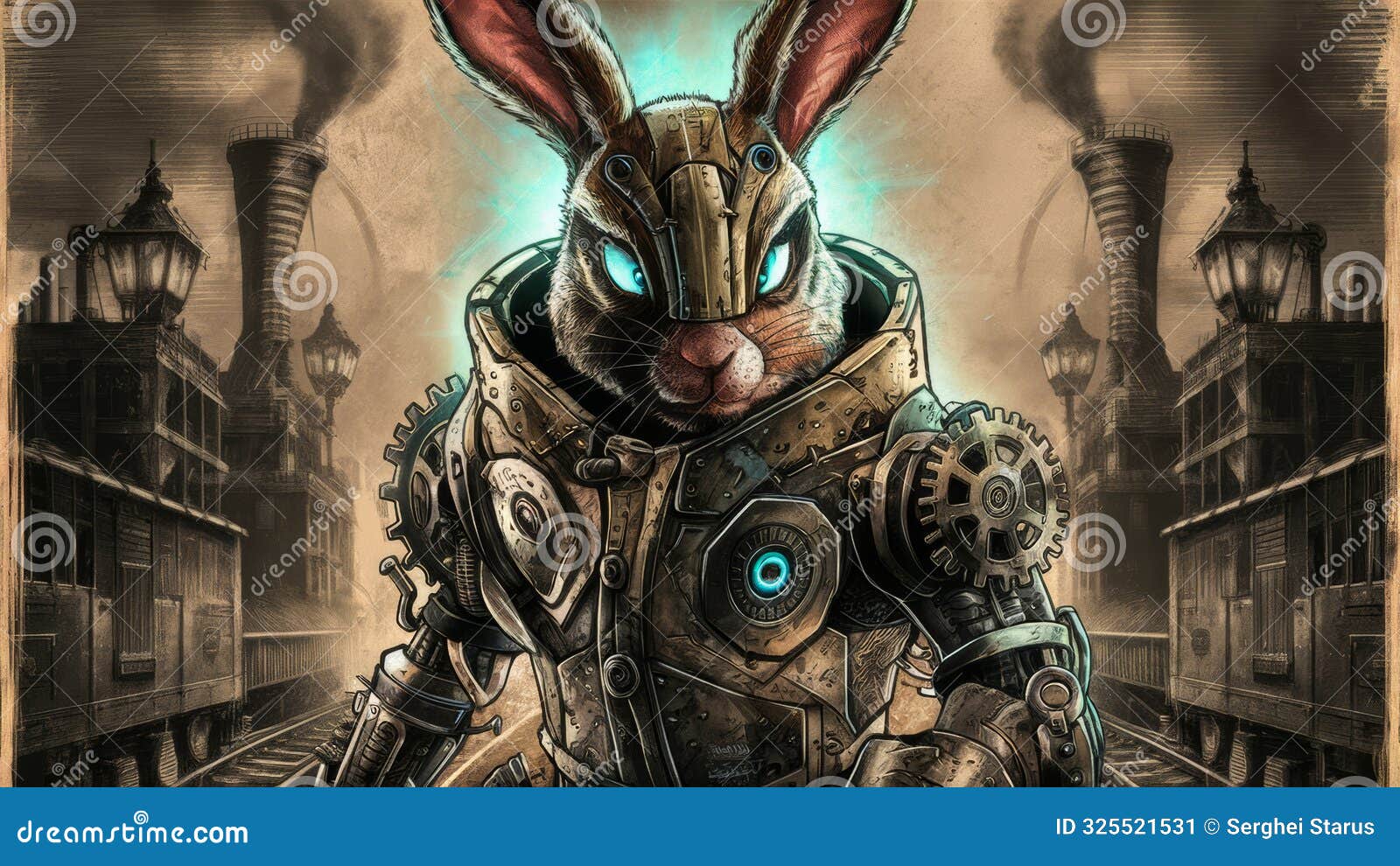 A Rabbit in a Steampunk Suit with Glowing Eyes and an Open Mouth, AI ...