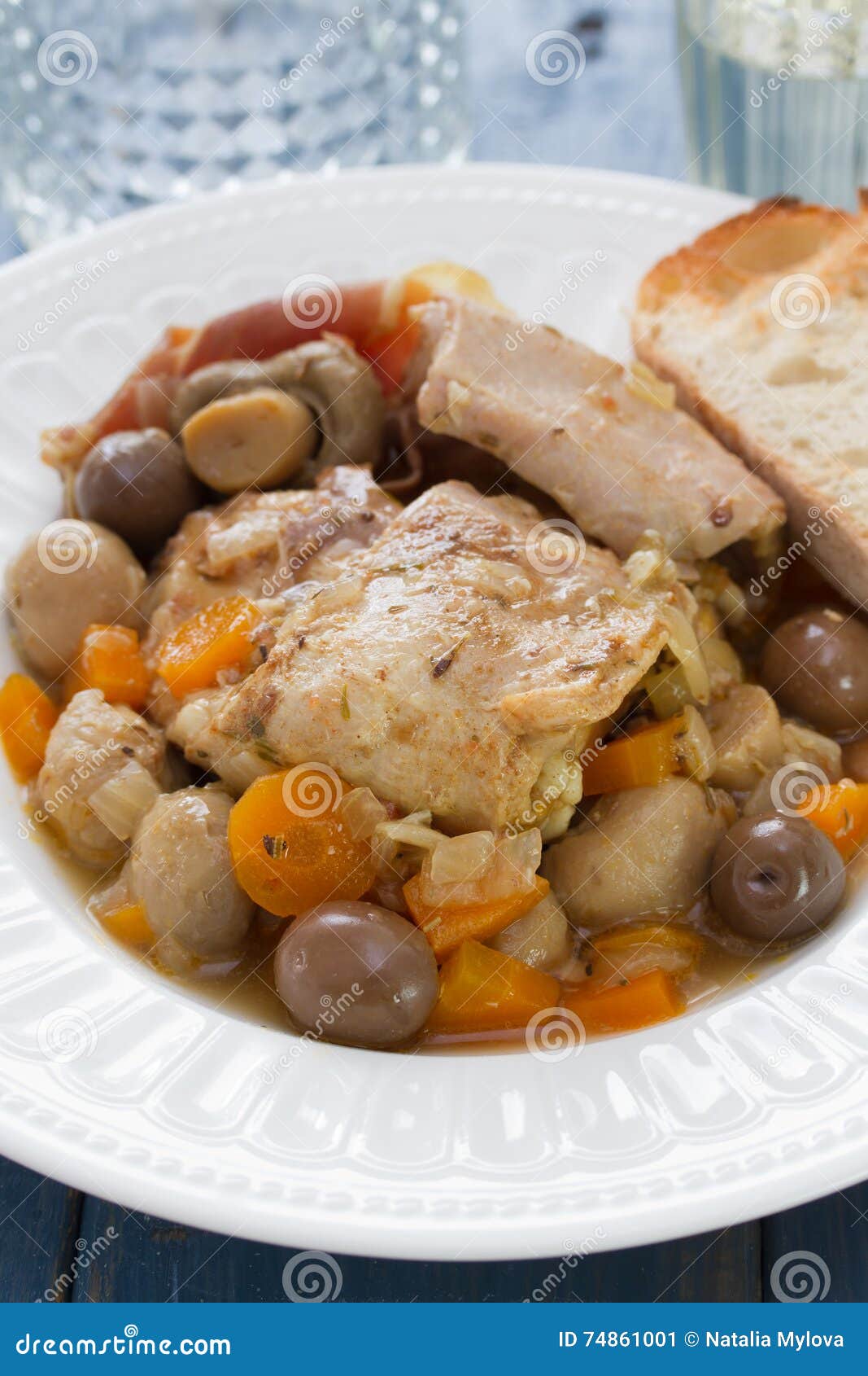 Rabbit Stew with Mushrooms and Carrot on White Dish Stock Image - Image ...