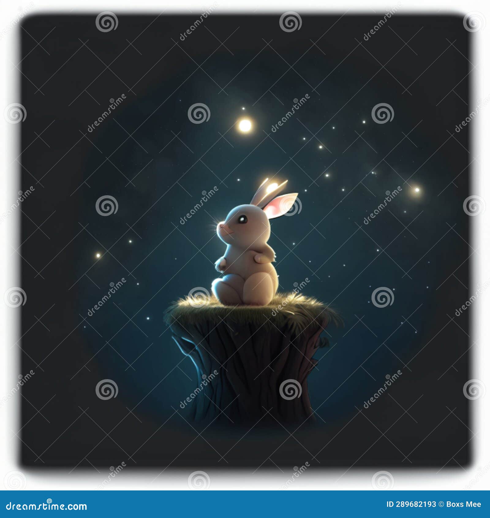 Rabbit on a Stump in the Night Starry Sky. Vector Illustration Stock ...