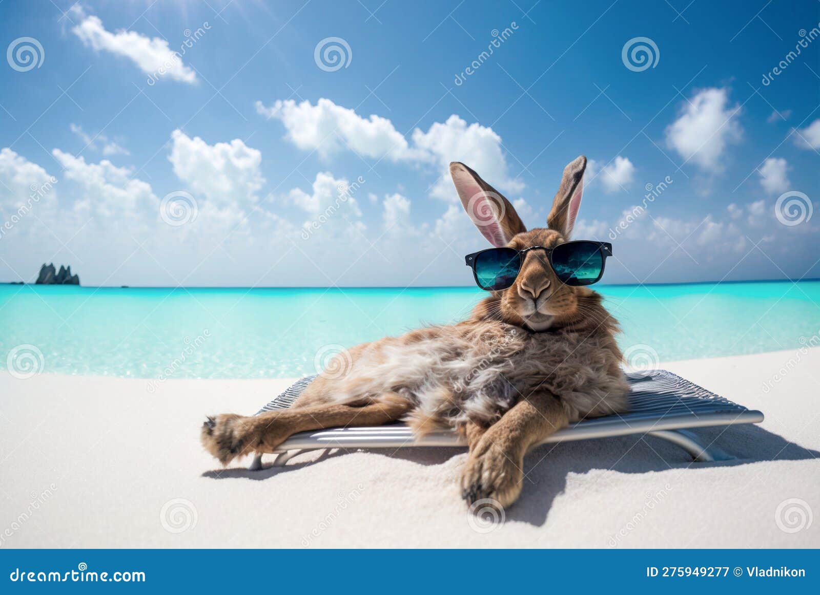 Rabbit in Sunglasses Lying Sunbathing on the Beach Stock Illustration ...