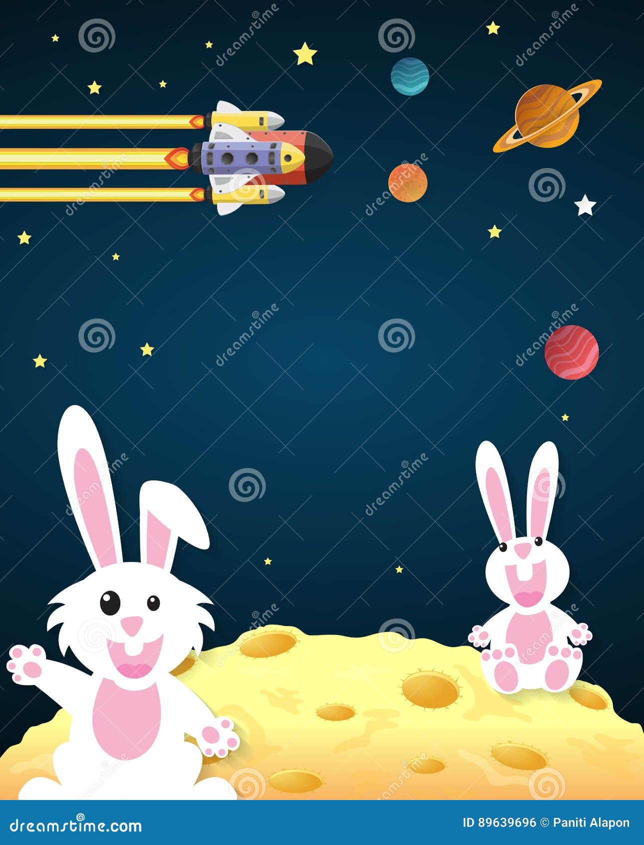 Rabbit on the Surface of the Full Moon,spaceship in Space Stock Vector ...