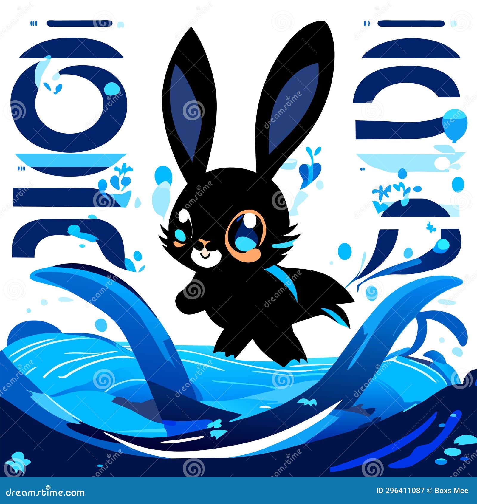 Rabbit Swimming in the Ocean. Vector Illustration of a Cartoon ...