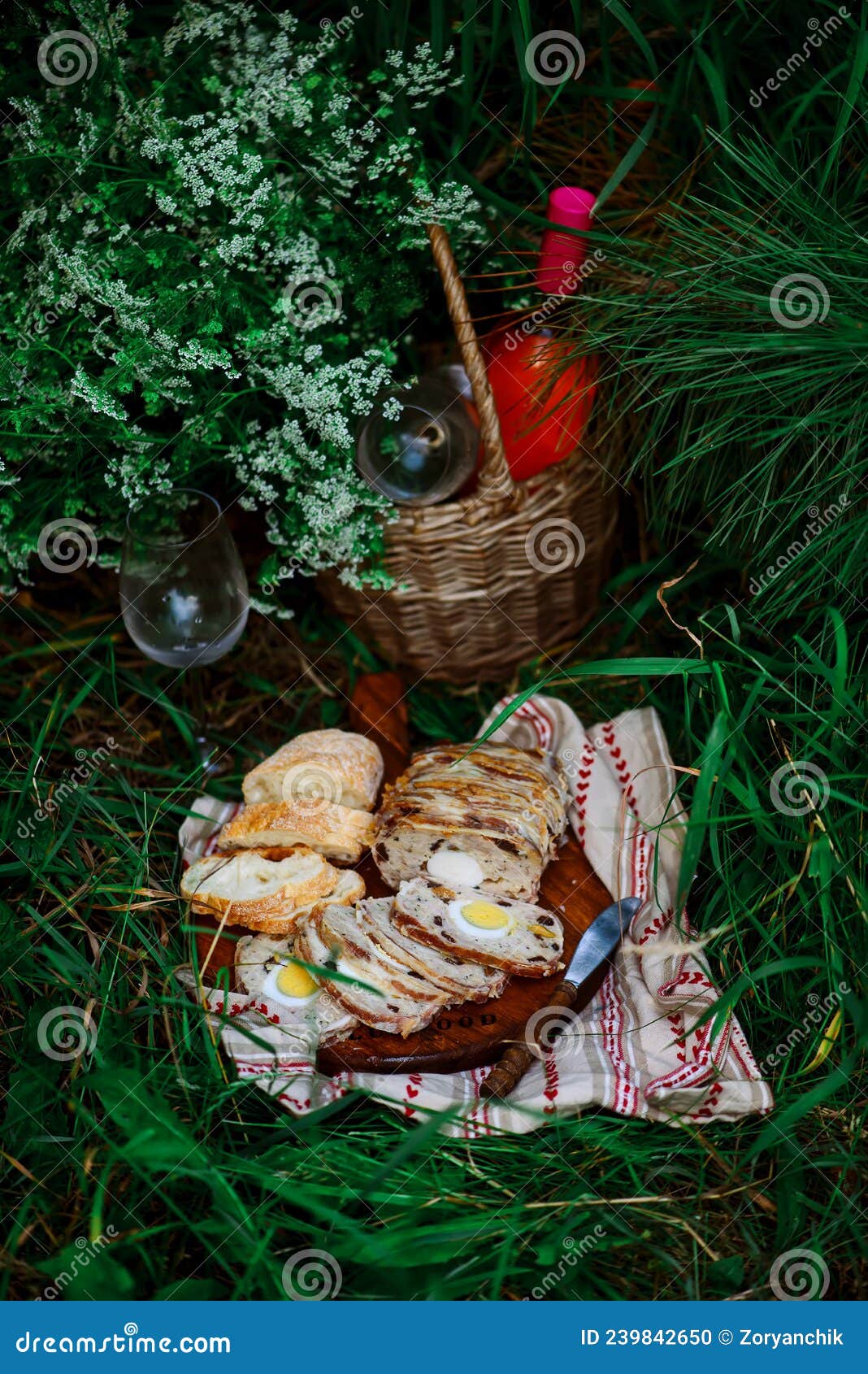 Rabbit Terrine Picnic on the Green Grass.style Rustic Stock Photo ...
