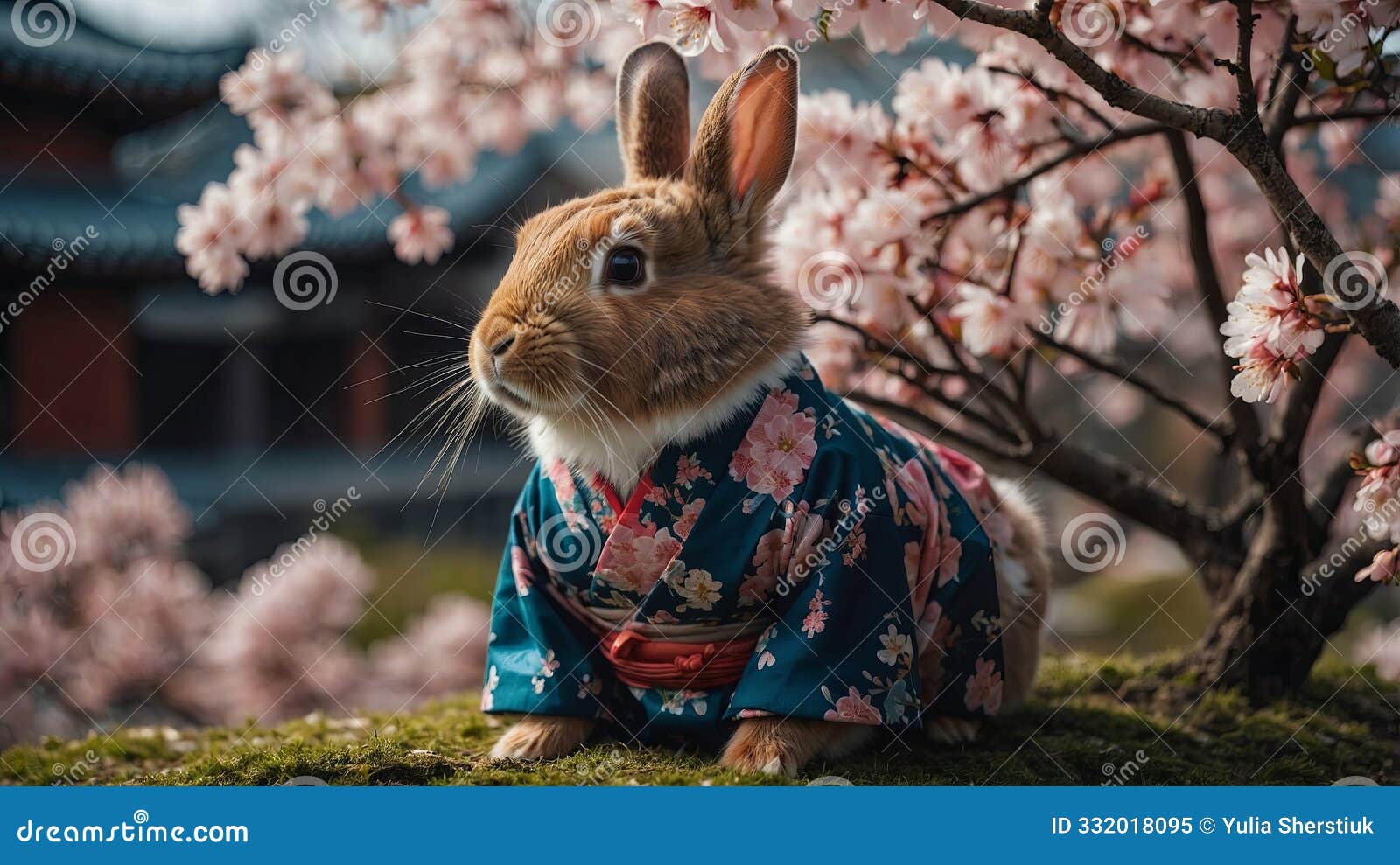 Rabbit in Traditional Japanese Attire with Sakura Blossoms. Stock Image ...