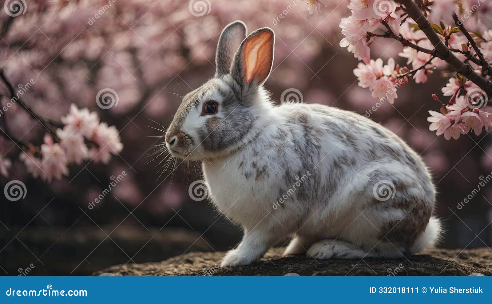 Rabbit in Traditional Japanese Attire with Sakura Blossoms. Stock Image ...