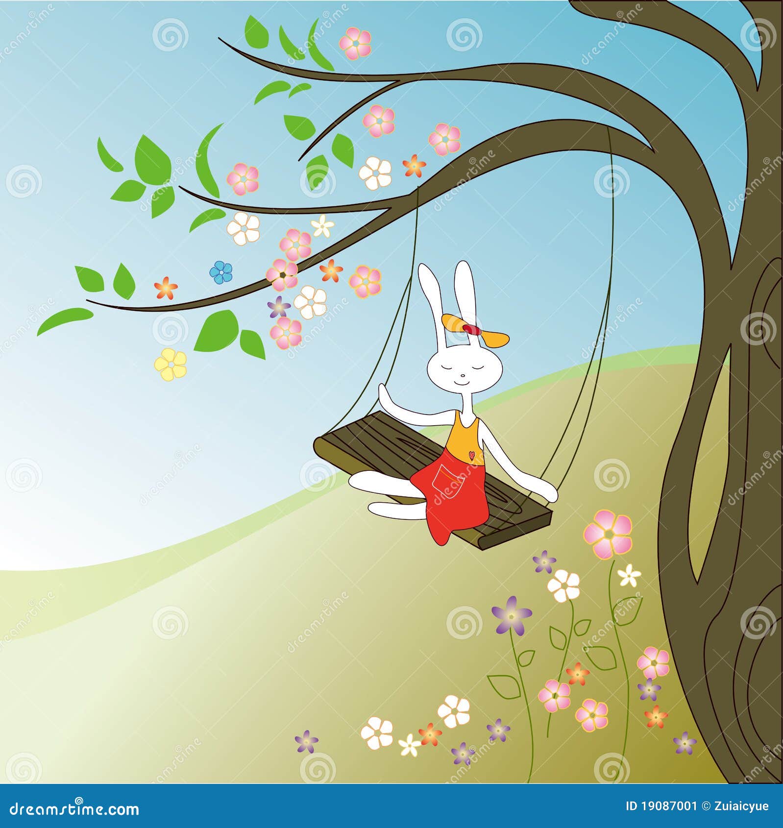 Rabbit and tree stock vector. Illustration of waves, rabbit - 19087001