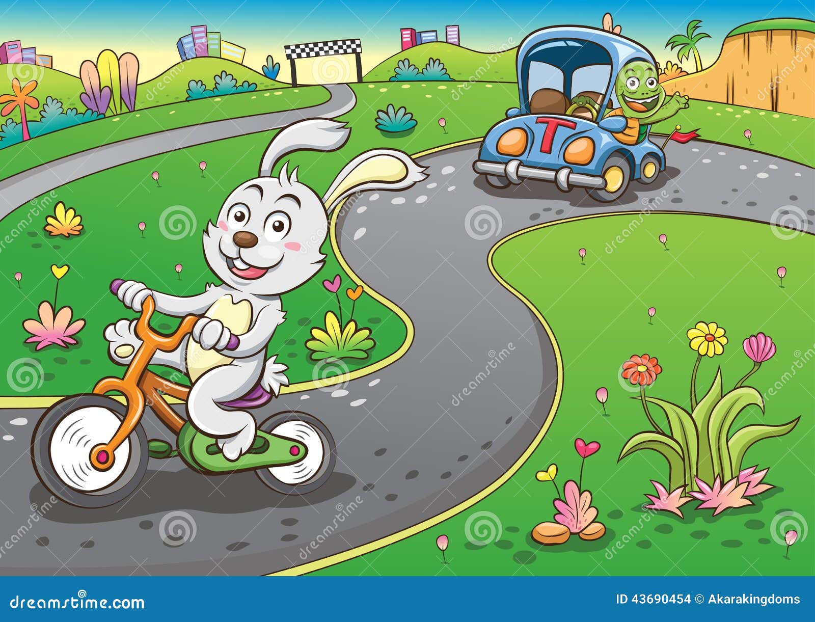 Rabbit and turtle stock vector. Illustration of finish - 43690454