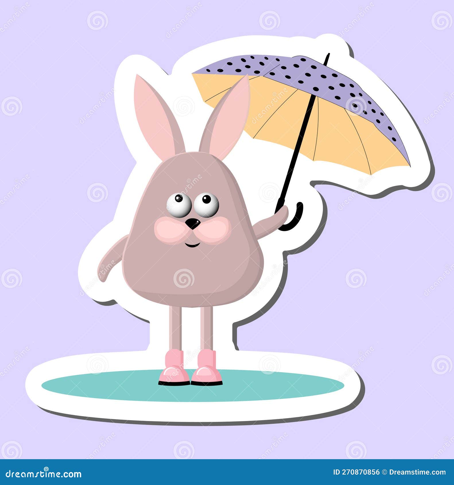 Rabbit with an Umbrella. Cute Bunny Sticker Stock Vector - Illustration ...